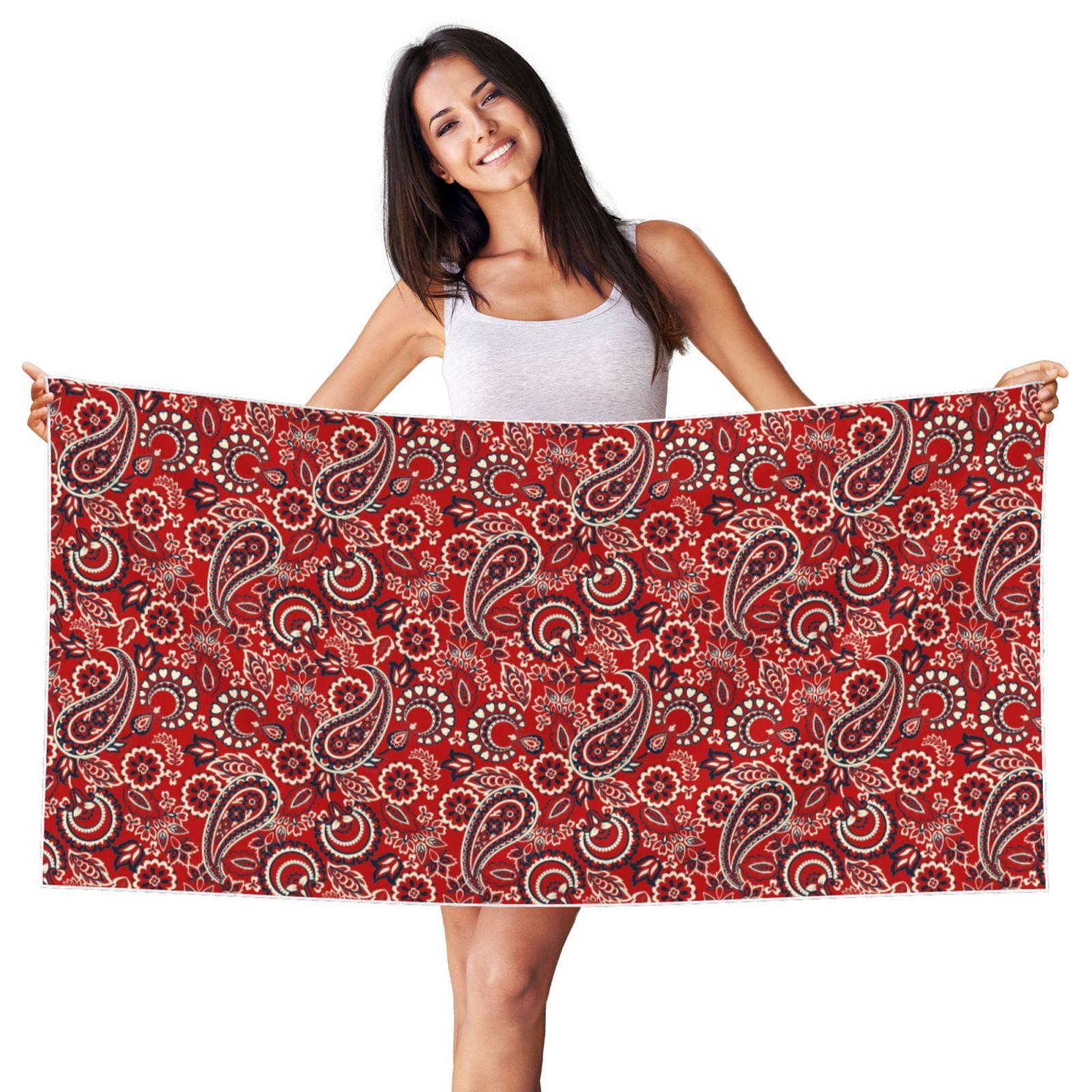 Sikiie Vintage Red Paisley Beach Towel for Women Men, Pool Bath Beach ...