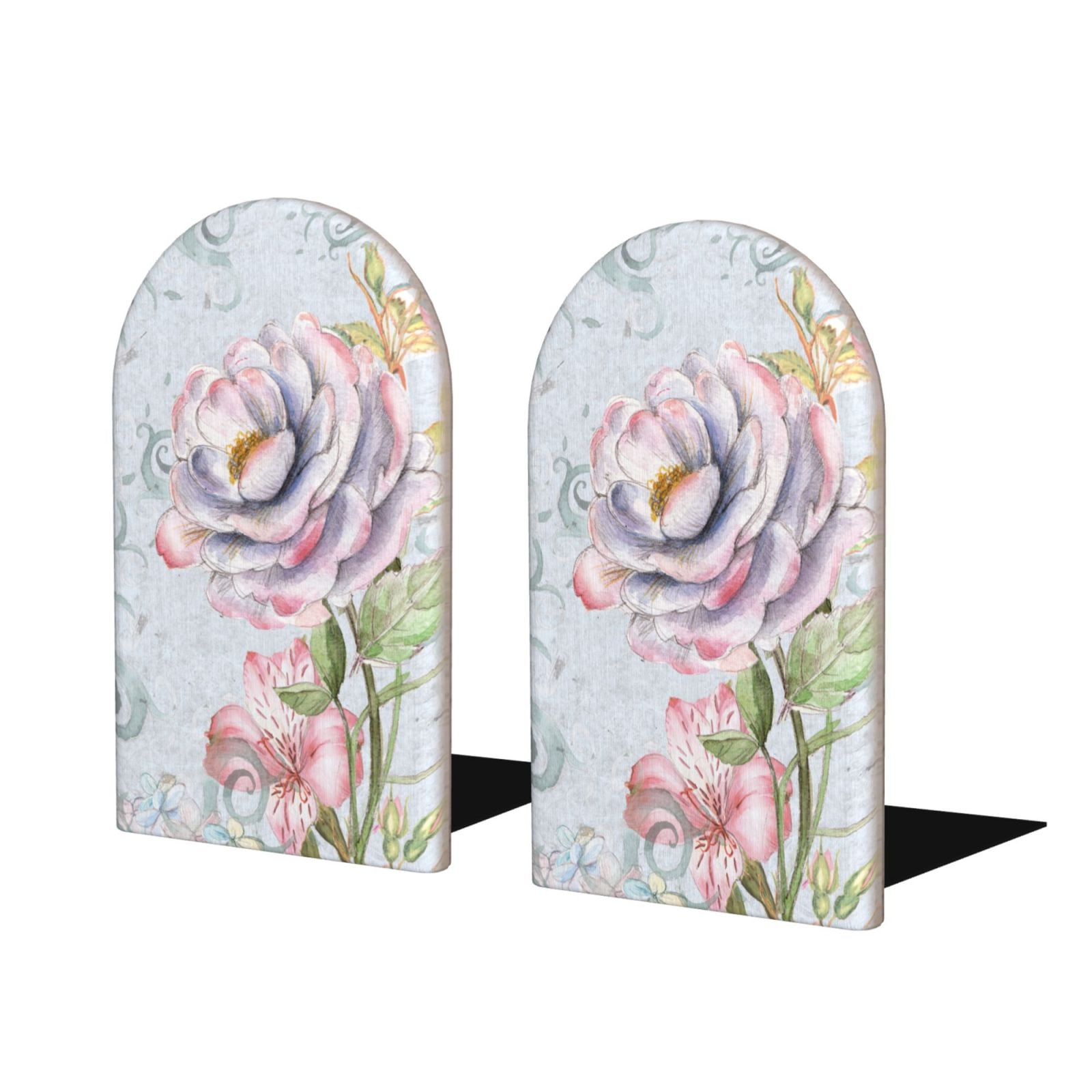 Sikiie Vintage Rose Bookends 1 Pair, Wood Bookends for Shelves, Book ...