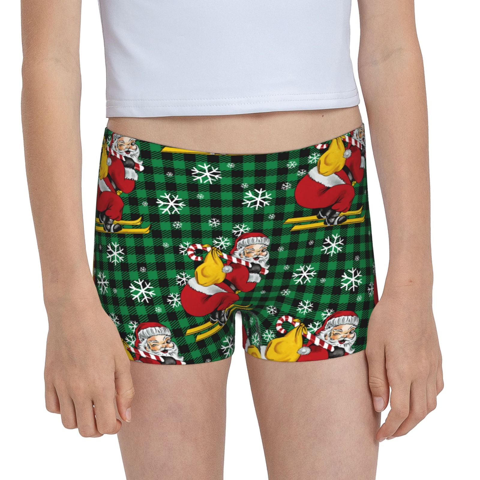 Sikiie Vintage Santa Skiing Green Plaid Girls' Cotton Underwear - Soft ...