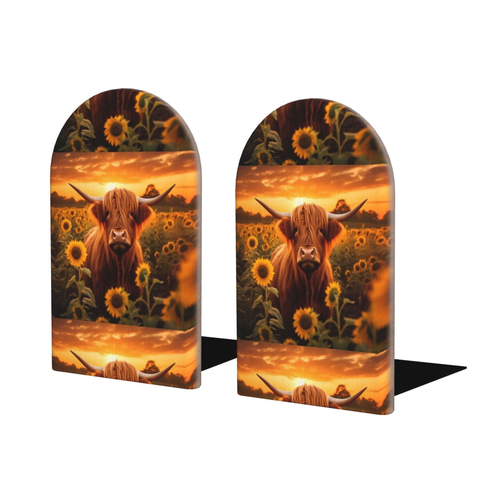 Sikiie Vintage Sunflower Cow B Bookends 1 Pair, Wood Bookends for ...