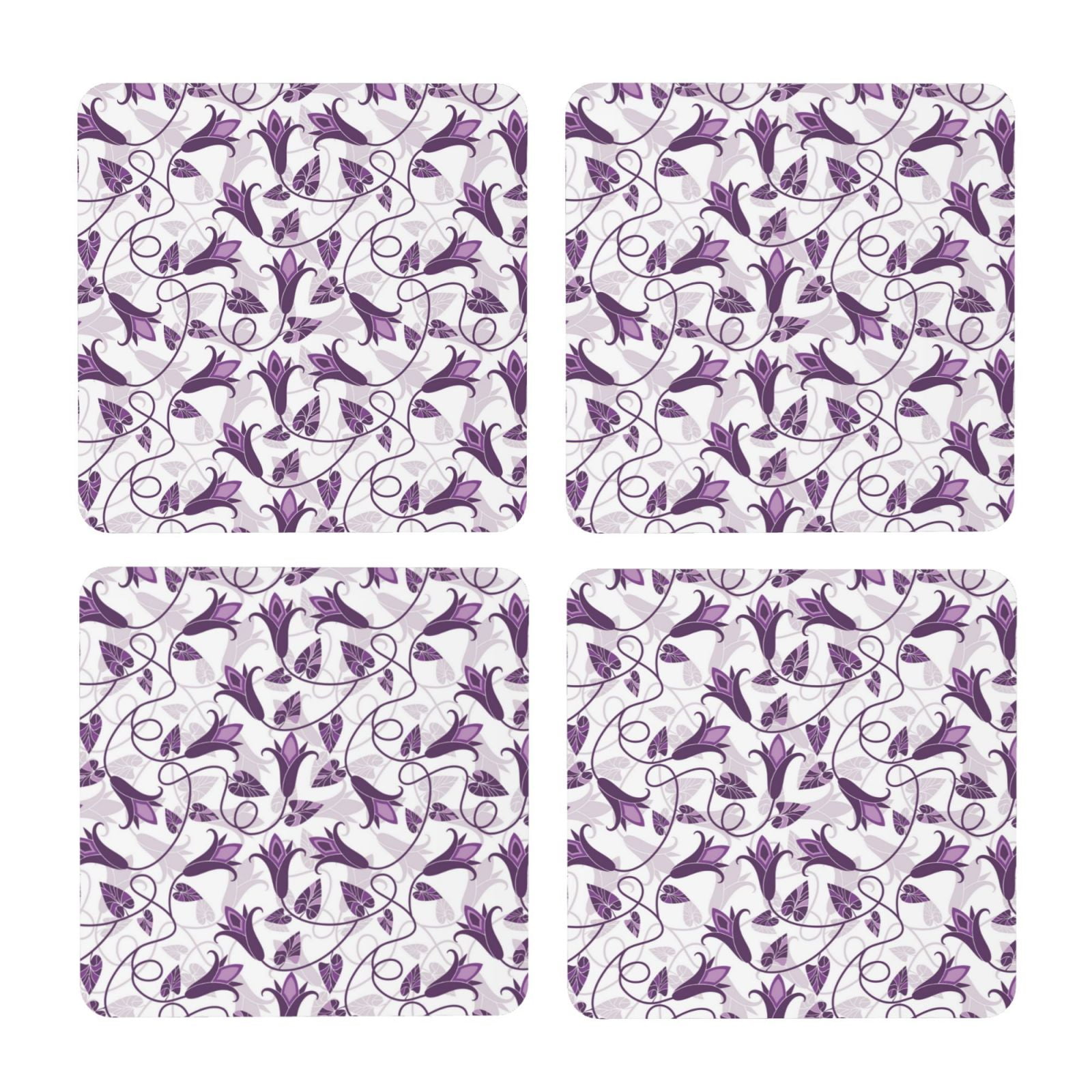 Sikiie Violets Flowers MDF Cork Coaster 4 Pcs - Absorbent Beverage ...