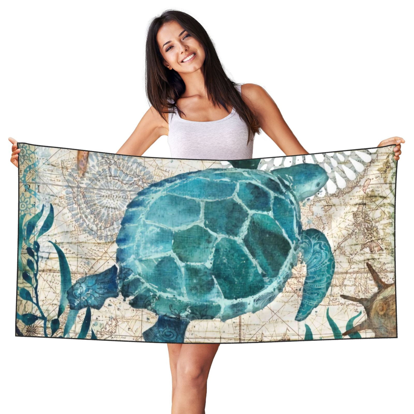 Sikiie Watercolor Sea Turtle Beach Towel for Women Men, Pool Bath Beach ...