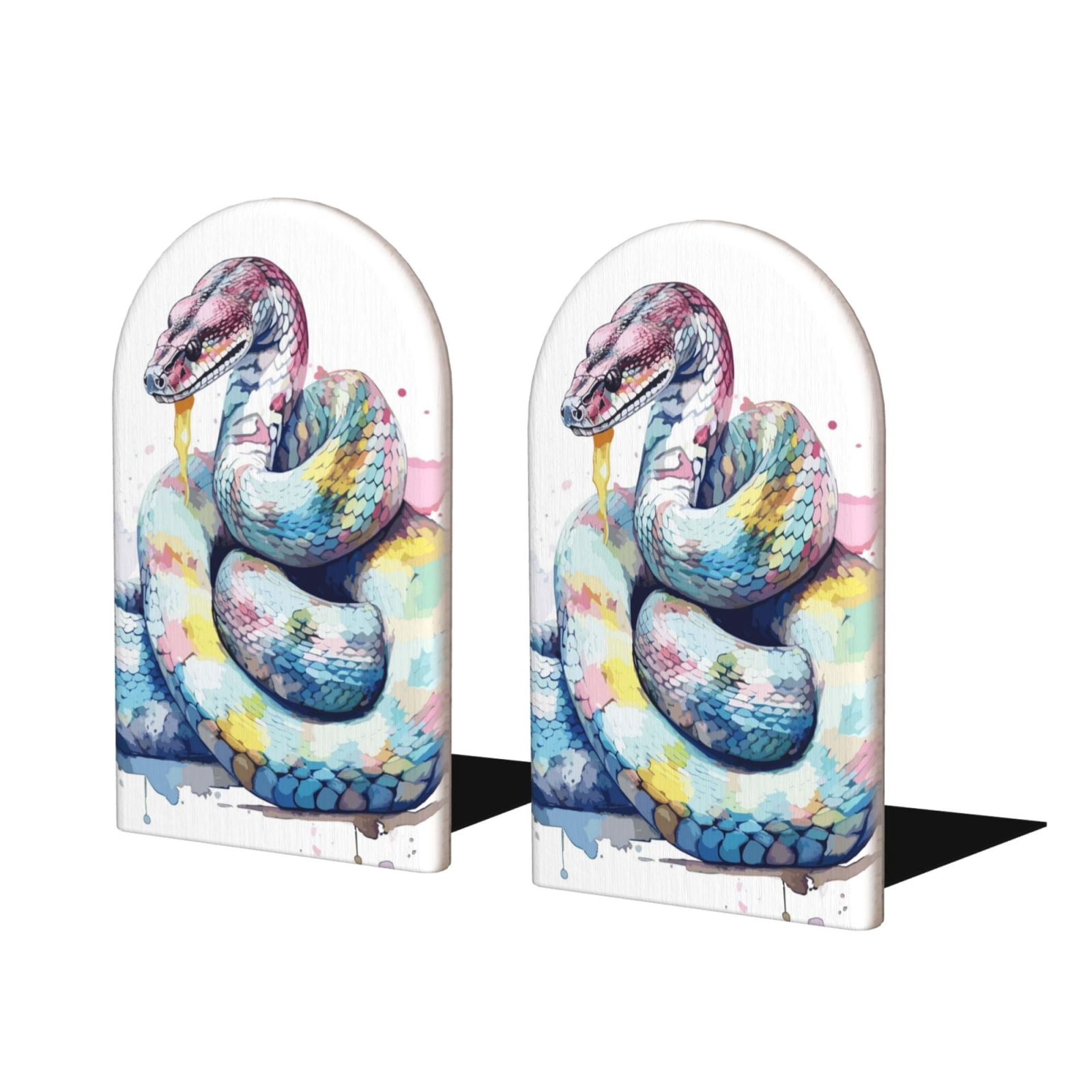 Sikiie Watercolor Snake Bookends 1 Pair, Wood Bookends for Shelves ...