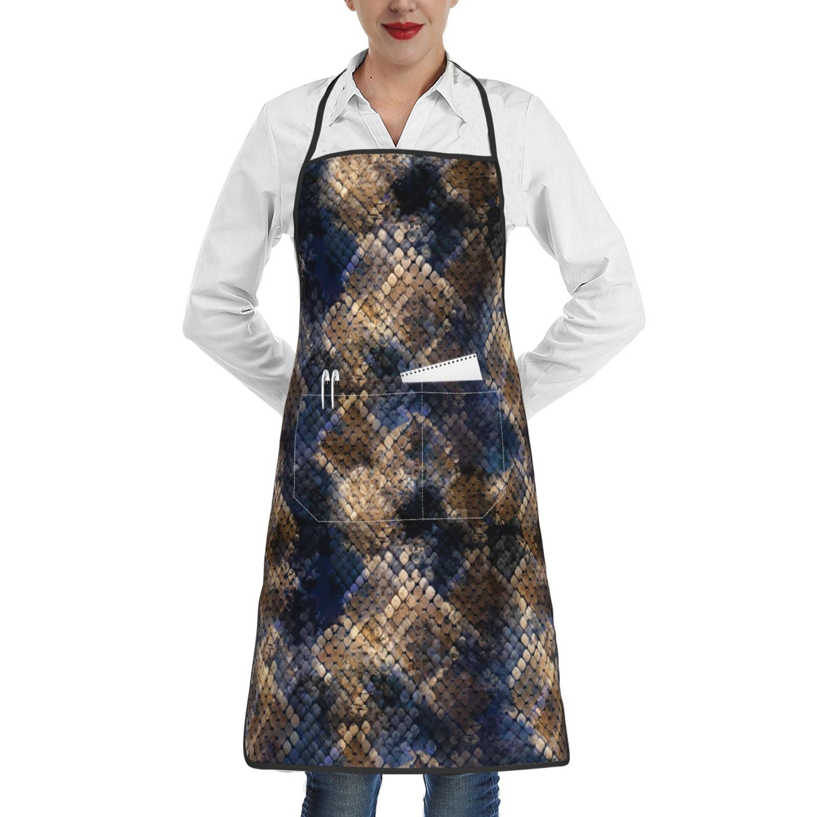 Sikiie Watercolor Snake Skin Aprons for Kitchen Cooking Aprons, Chef ...
