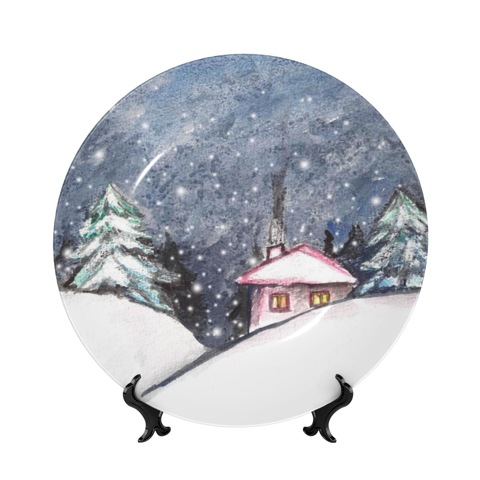 Sikiie Watercolor Winter Landscape For Christmas Bone China Decorative ...