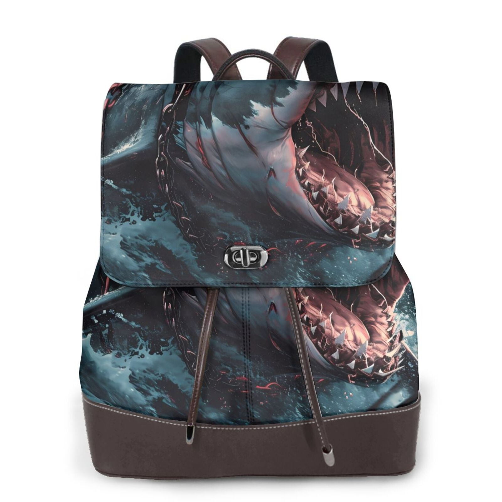 Sikiie Wave Chain Shark Women Genuine Leather Backpack Fashion Rucksack ...