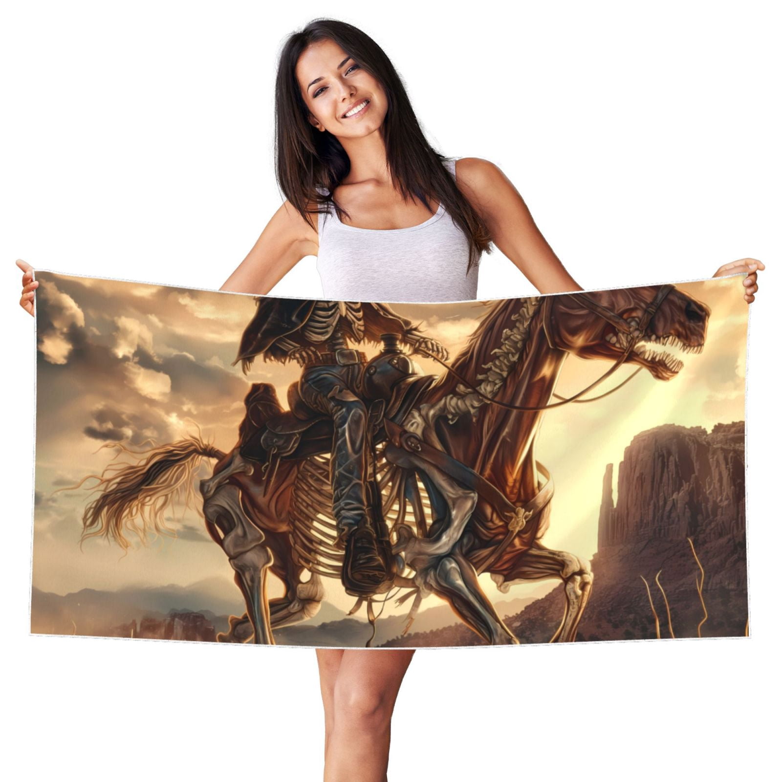 Sikiie Western Skeleton Cowboy Horse Beach Towel for Women Men, Pool ...
