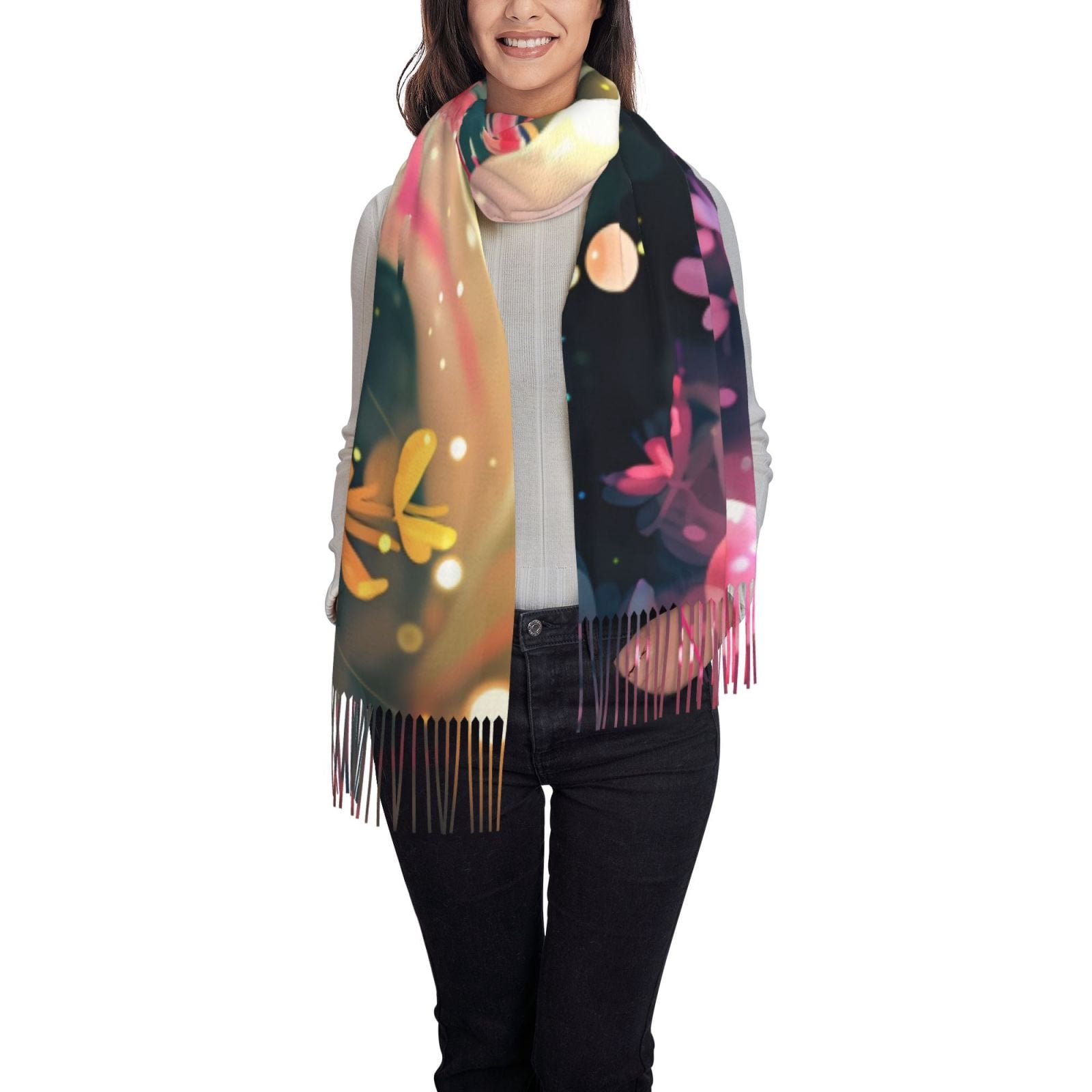 Sikiie Whimsical Axolotl Fantasy Shawl Wraps Big Scarf Tassel Fall ...