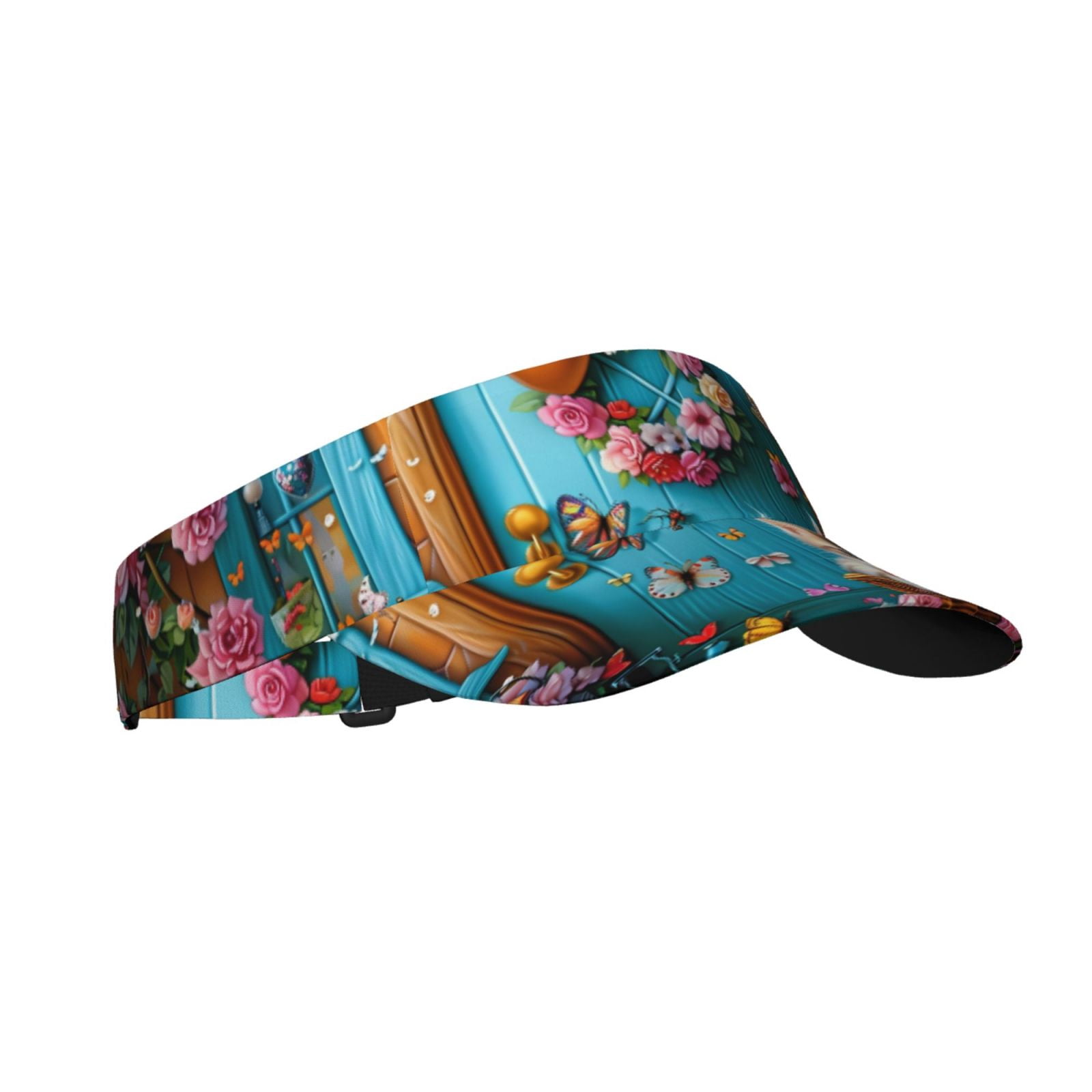 Sikiie Whimsical Cats and Flowers Scene Sun Visor Hat Adjustable Velcro ...