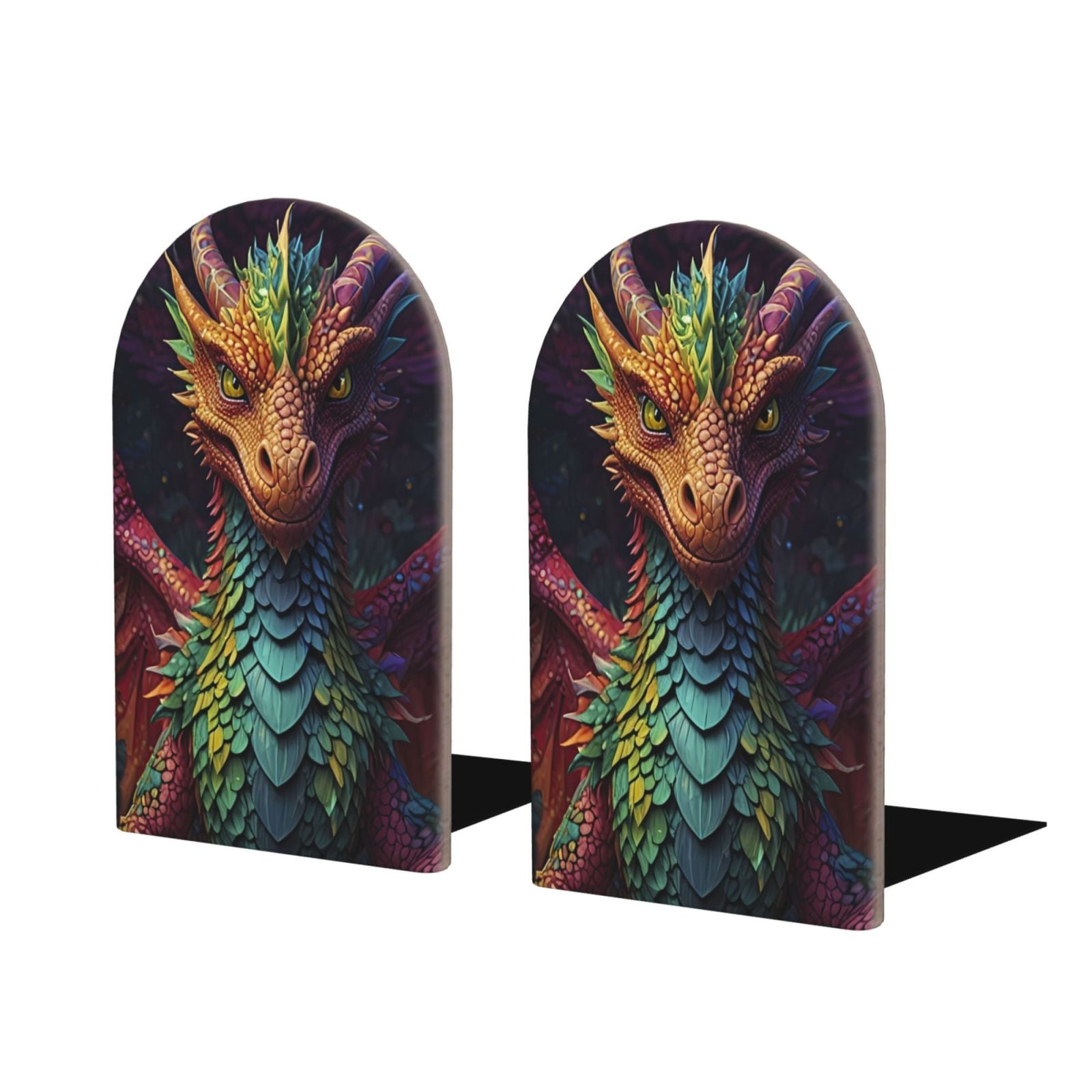 Sikiie Whimsical Dragon Color Cool Bookends 1 Pair, Wood Bookends for ...