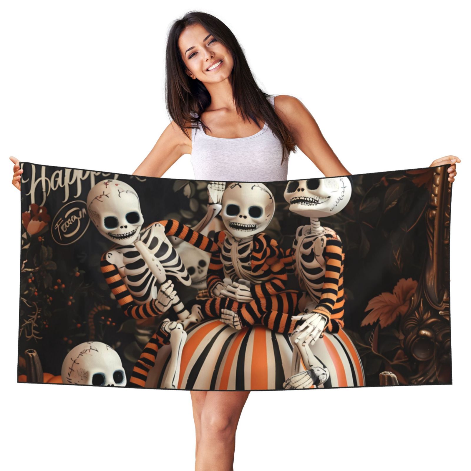 Sikiie Whimsical Halloween Skeletons Beach Towel for Women Men, Pool ...