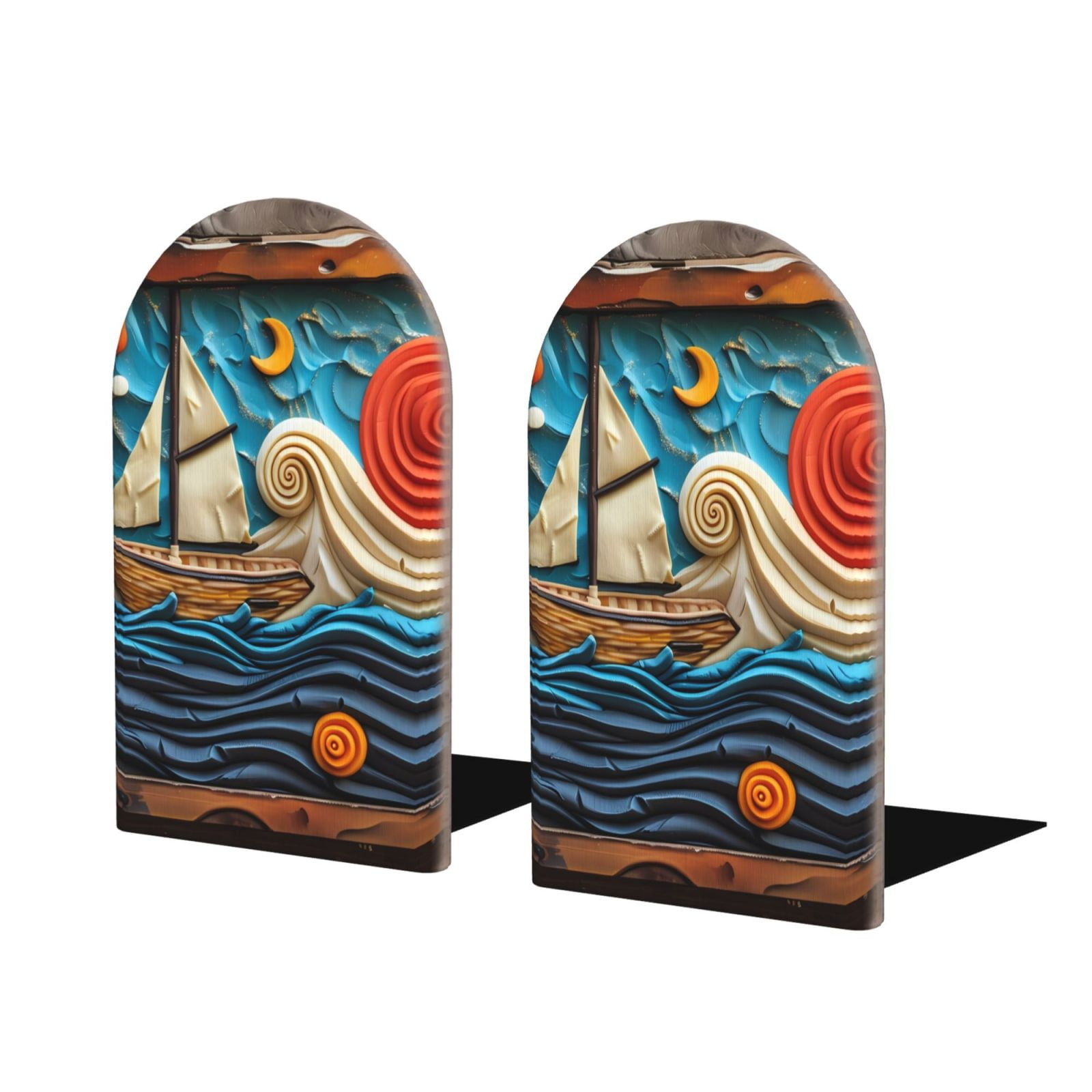 Sikiie Whimsical Sailboat Ocean Art Bookends 1 Pair, Wood Bookends for ...