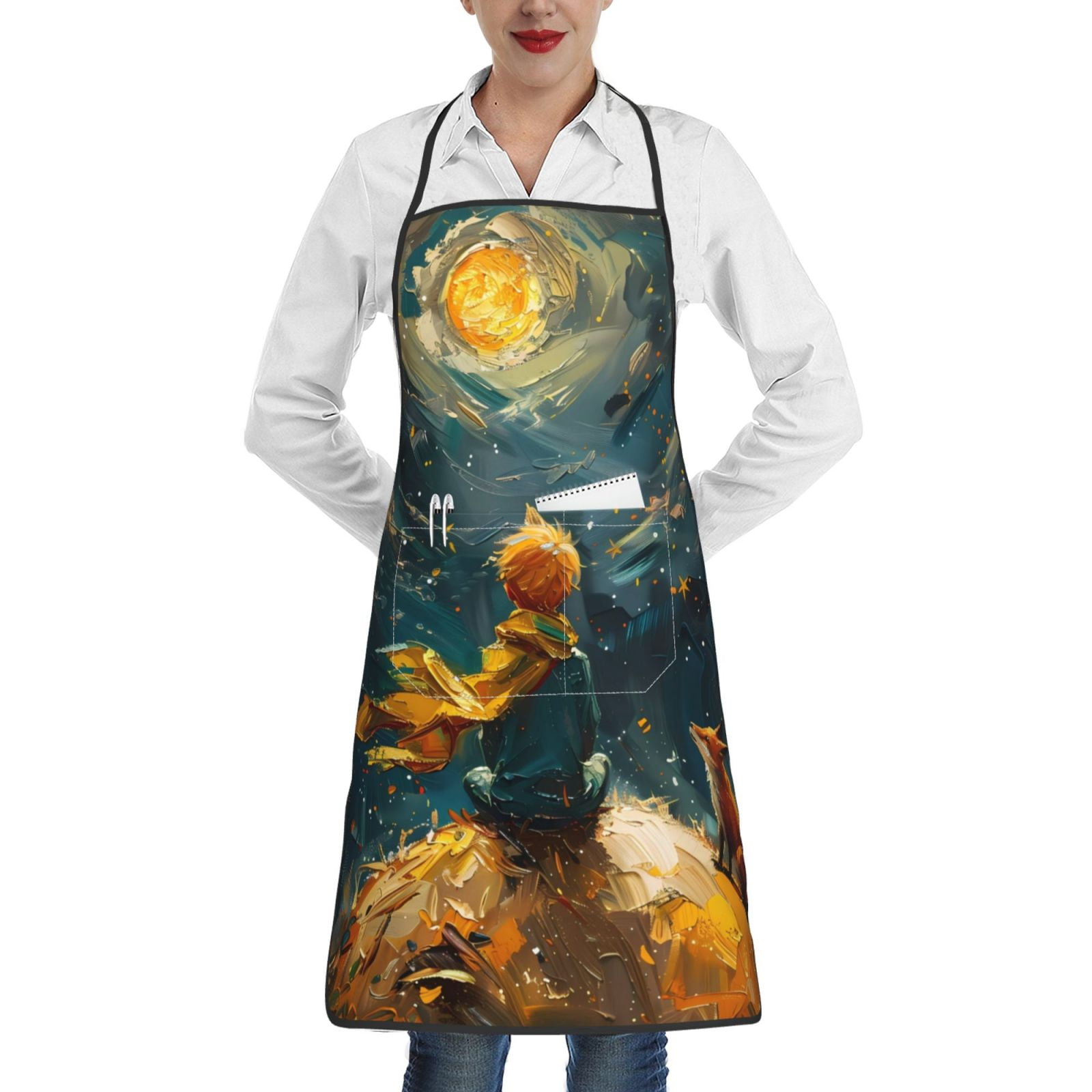 Sikiie Whimsical Starry Night Scene Aprons for Kitchen Cooking Aprons ...