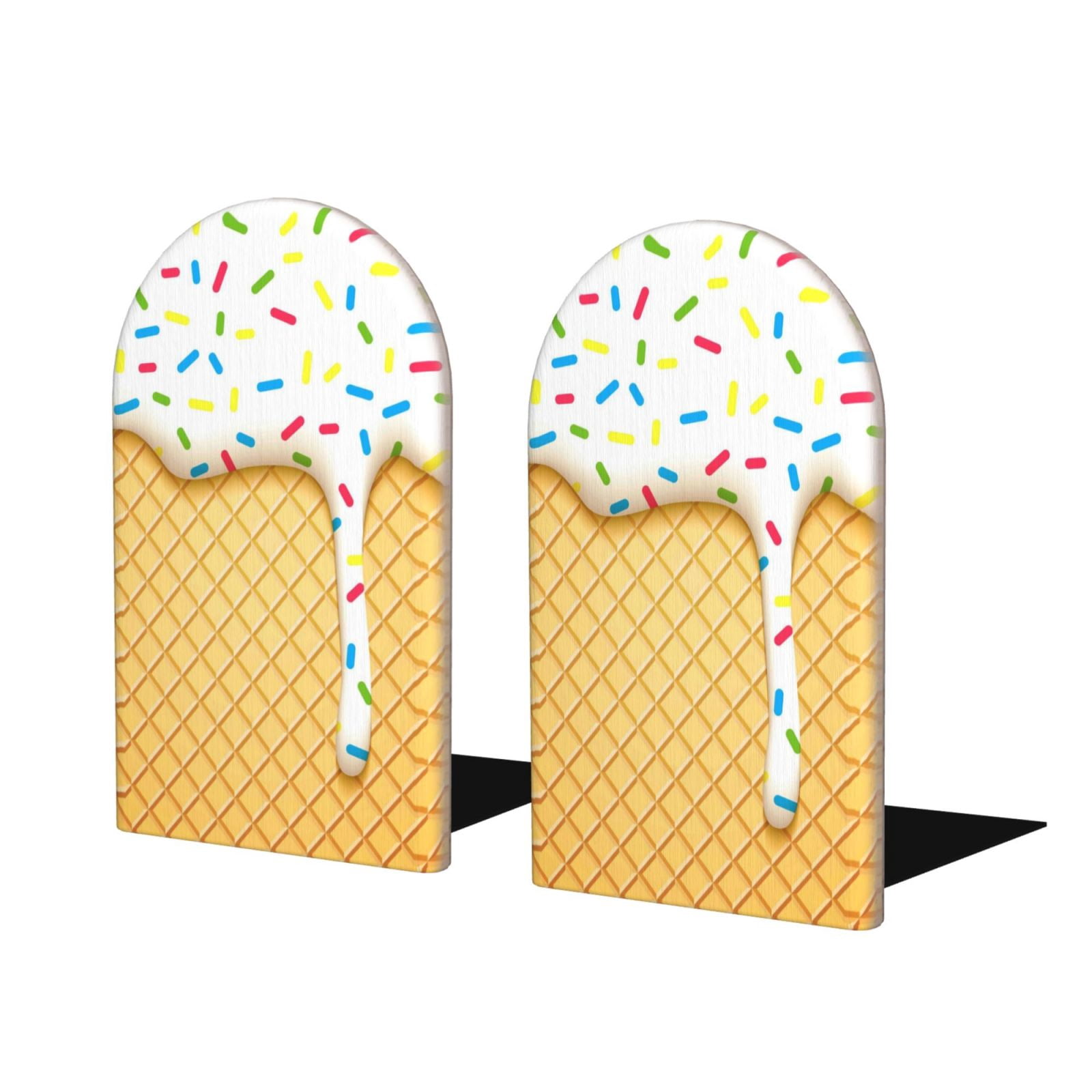 Sikiie White Ice Cream Bookends 1 Pair, Wood Bookends for Shelves, Book ...