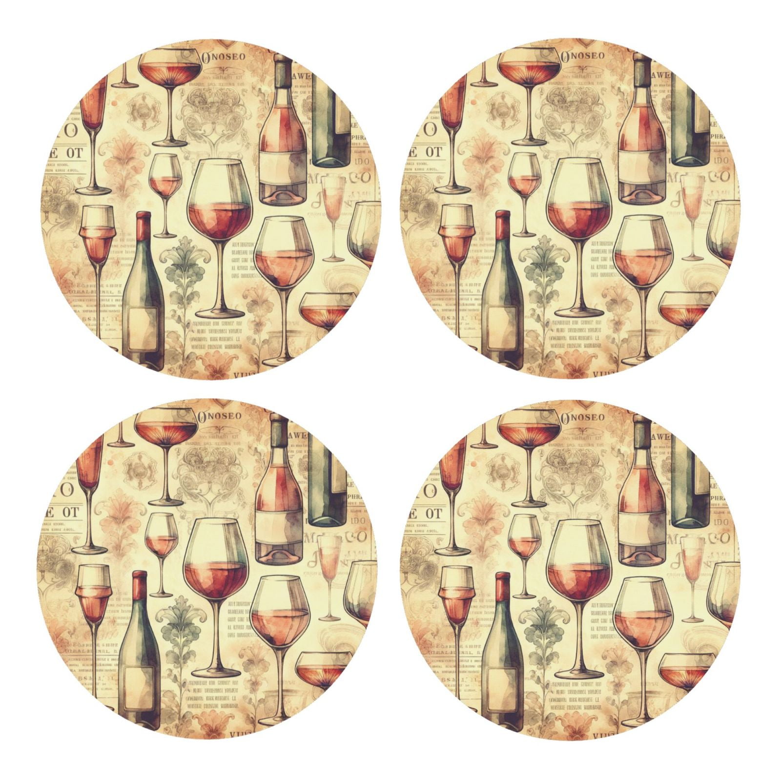 Sikiie Wine MDF Cork Coaster 4 Pcs - Absorbent Beverage Coasters for ...