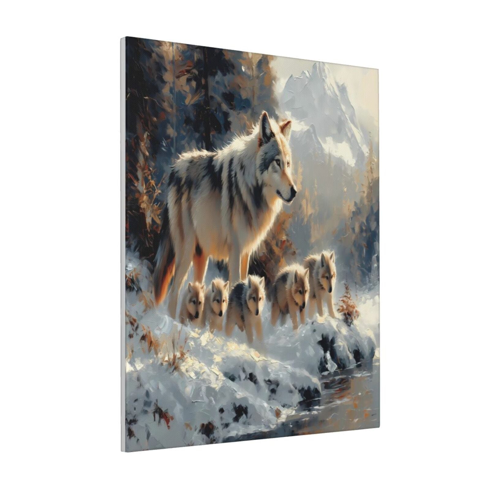 Sikiie Wolf Family Winter Wonderland Print Canvas Decorative Hanging ...