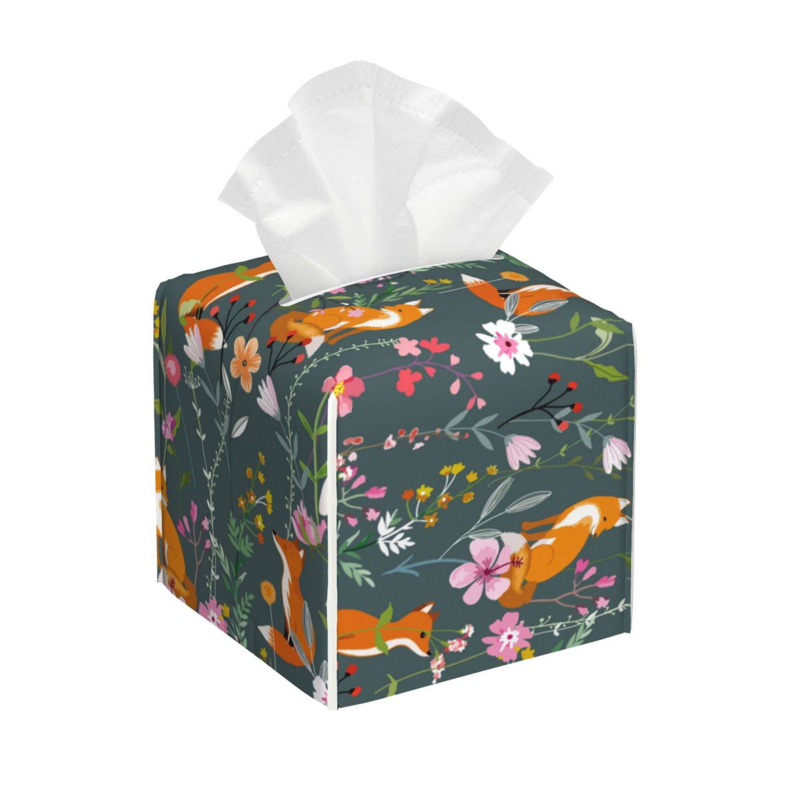 Sikiie Wolf Fox In Flower Forest Leather Tissue Box Cover Square ...