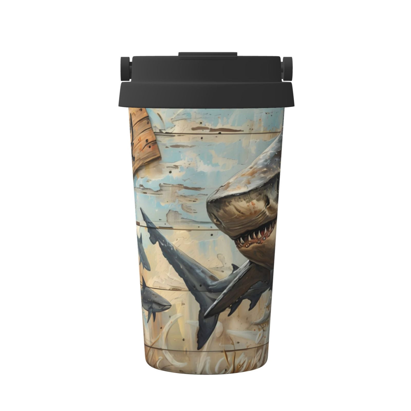 Sikiie Wood Grain Shark Coffee Mug Pobtable To Stainless Steel Coffee ...