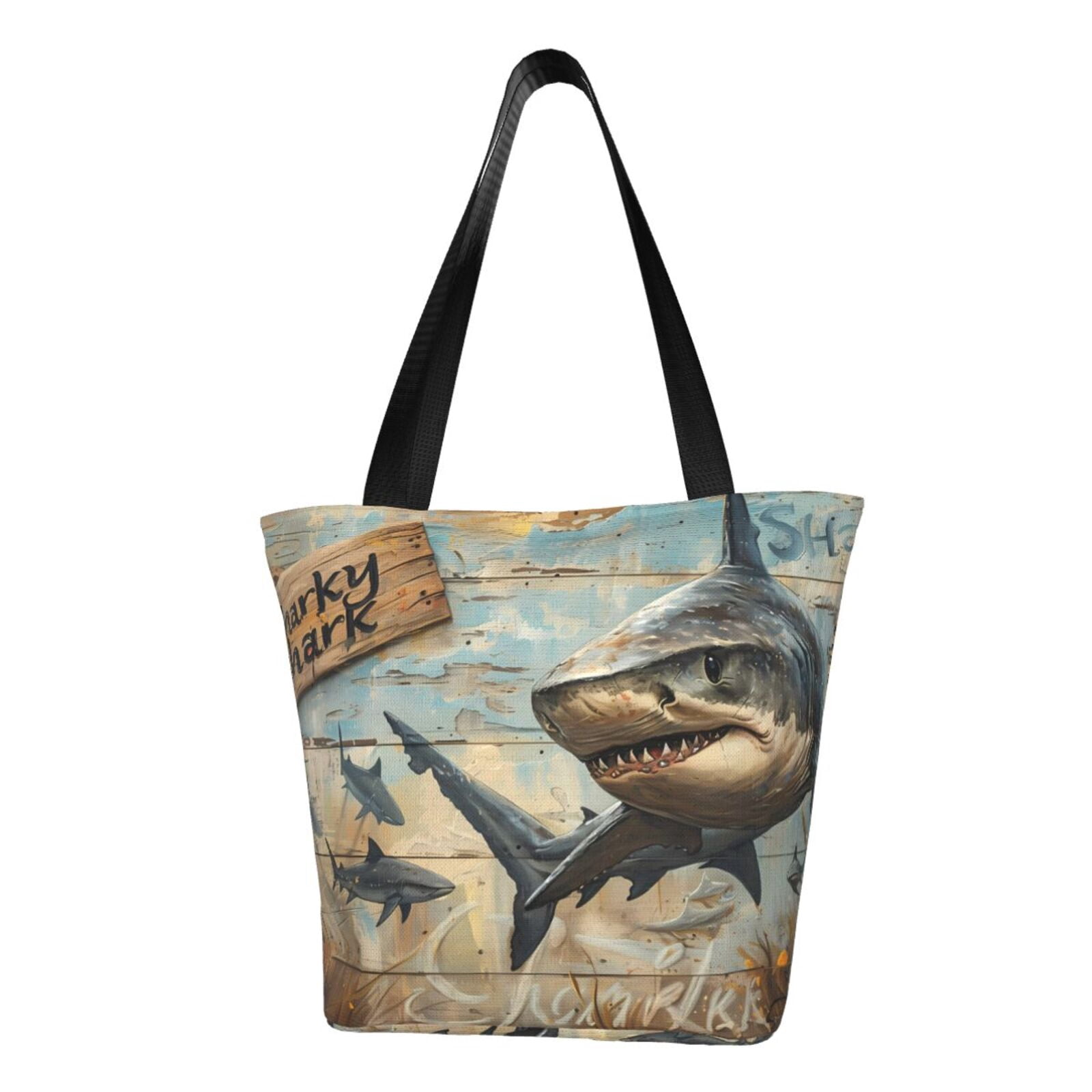 Sikiie Wood Grain Shark Shoulder Bag Casual Hobo Crossbody Tote Bag for ...