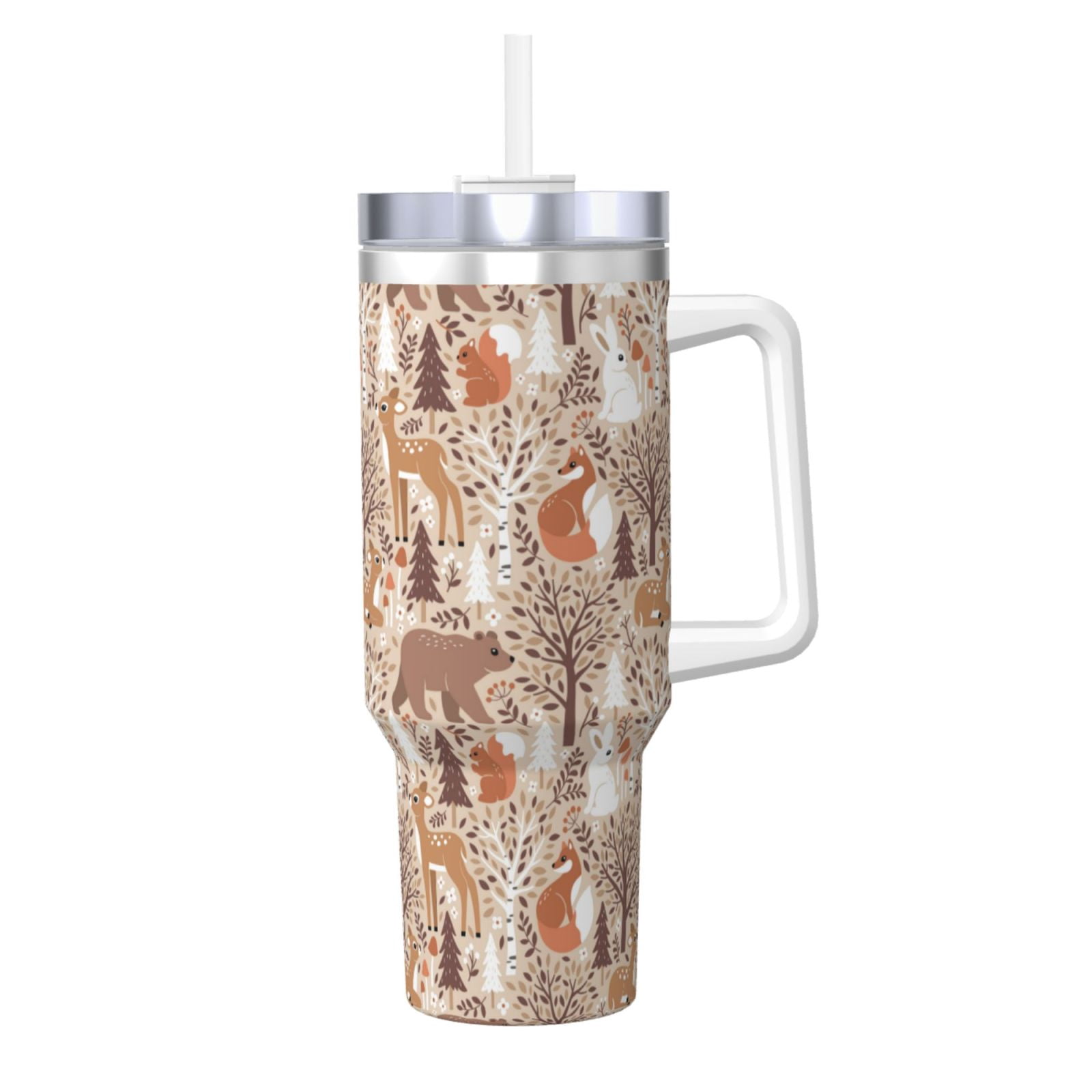 Sikiie Woodland Animals in Neutral Tones Insulated Stainless Water ...