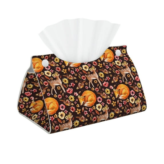 Sikiie Woodland Creatures Floral Leather Tissue Box Cover Rectangle ...
