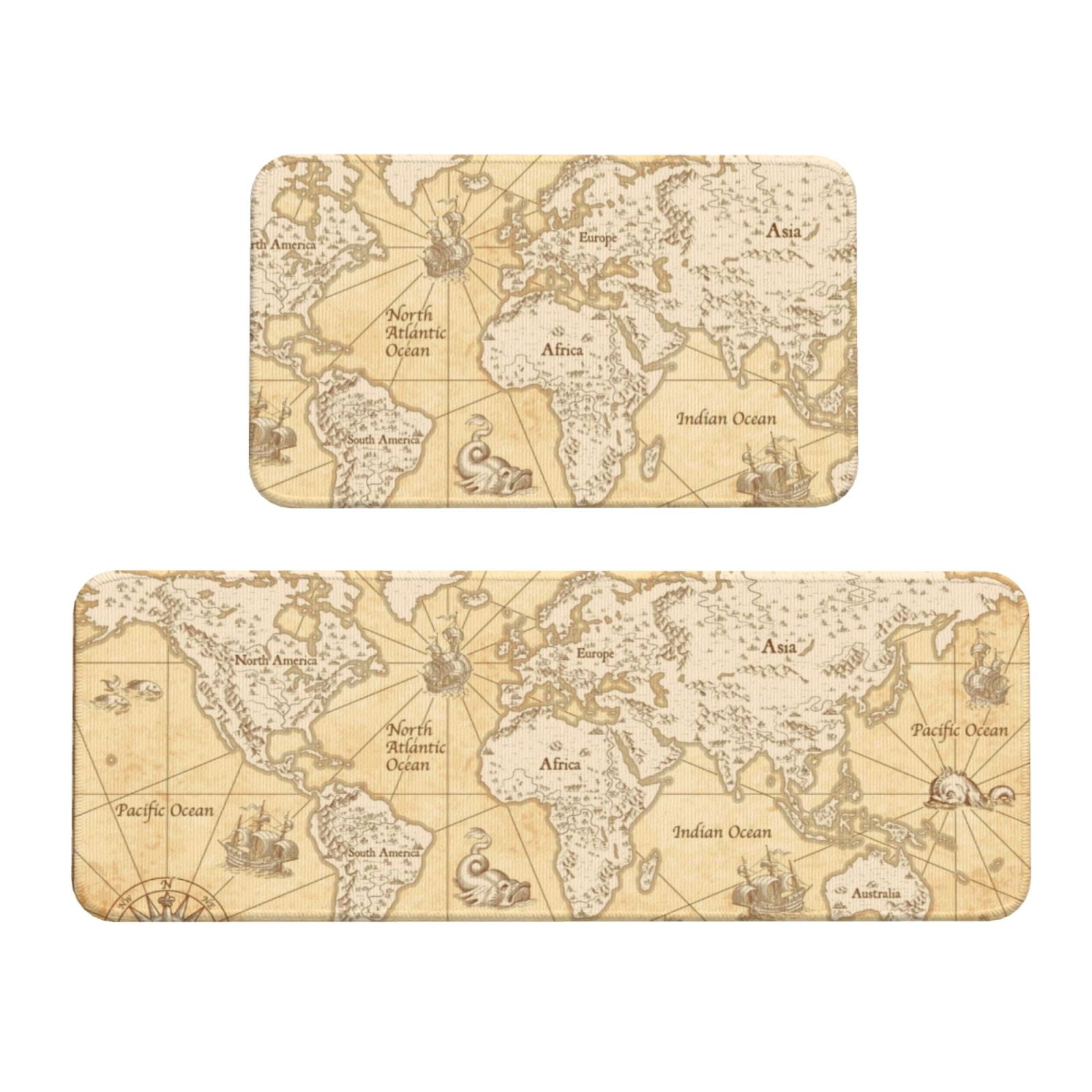 Sikiie World Map Kitchen Mat 2 PCS Cushioned Kitchen Rug, Waterproof ...