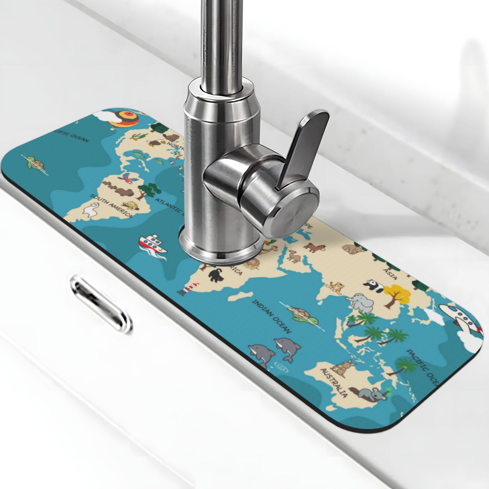 Sikiie World Map With Animal Splash Guard for Sink Faucet-1 PC Super ...