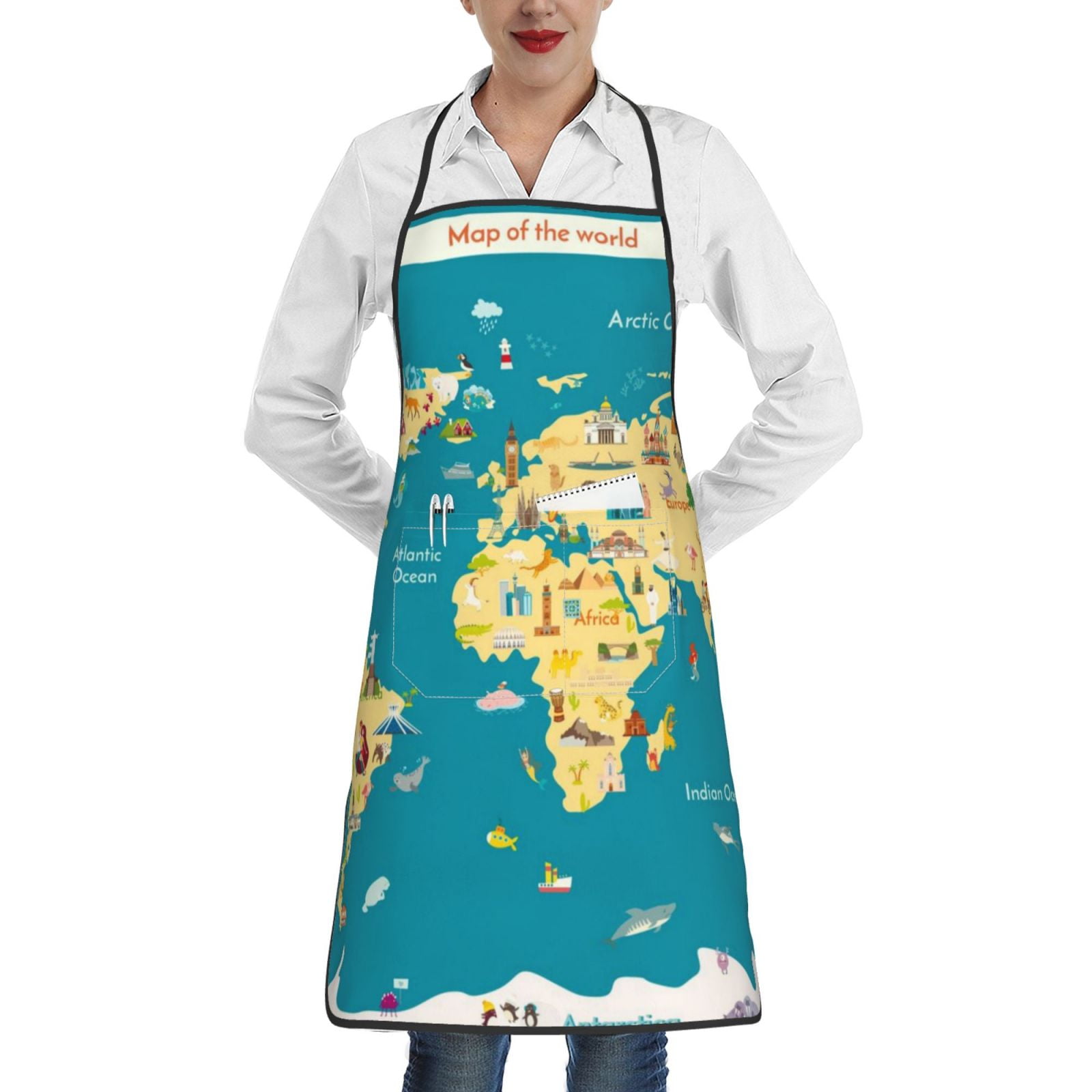 Sikiie World Map With Landmarks Aprons for Kitchen Cooking Aprons, Chef ...