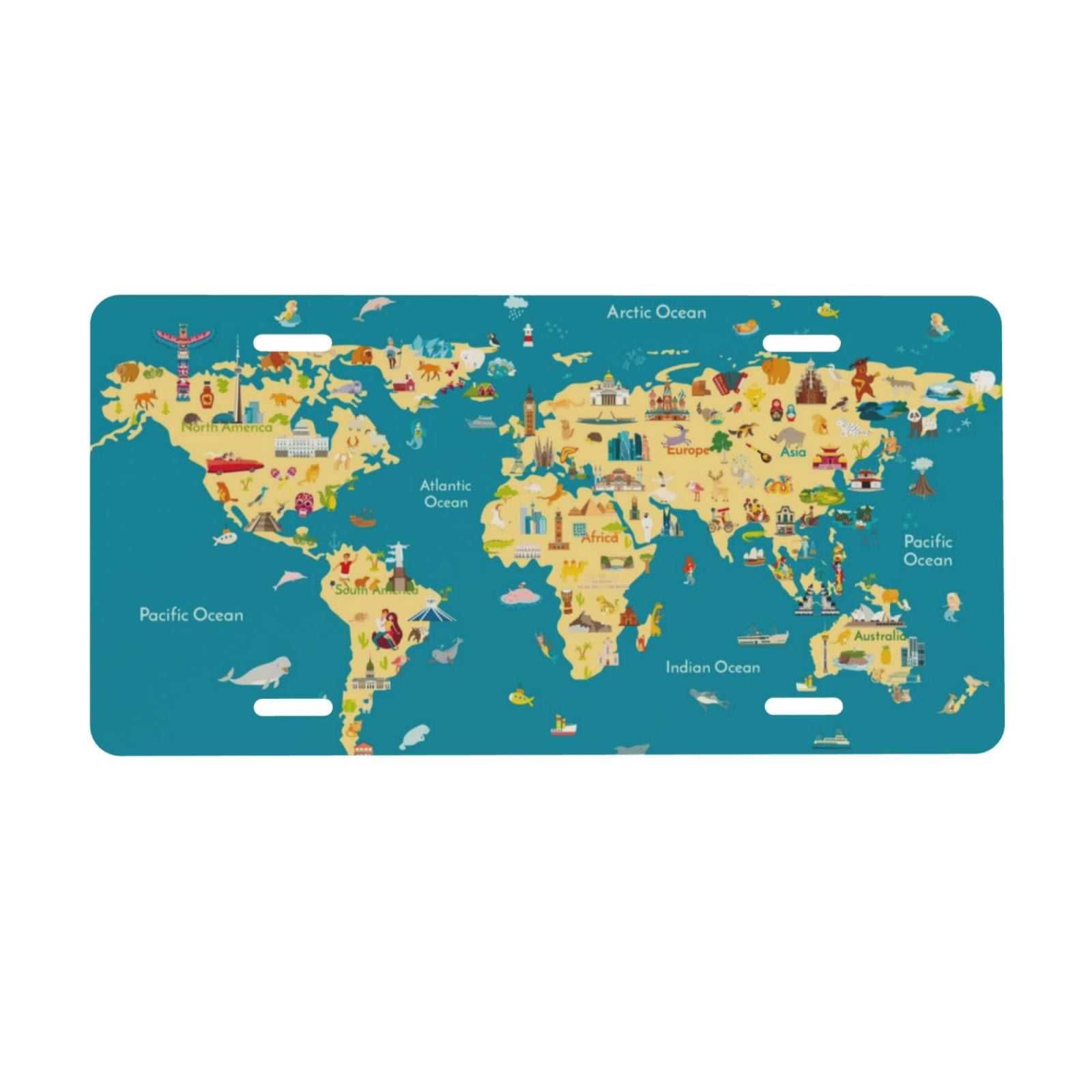 Sikiie World Map With Landmarks License Plate Car Front License Plate ...