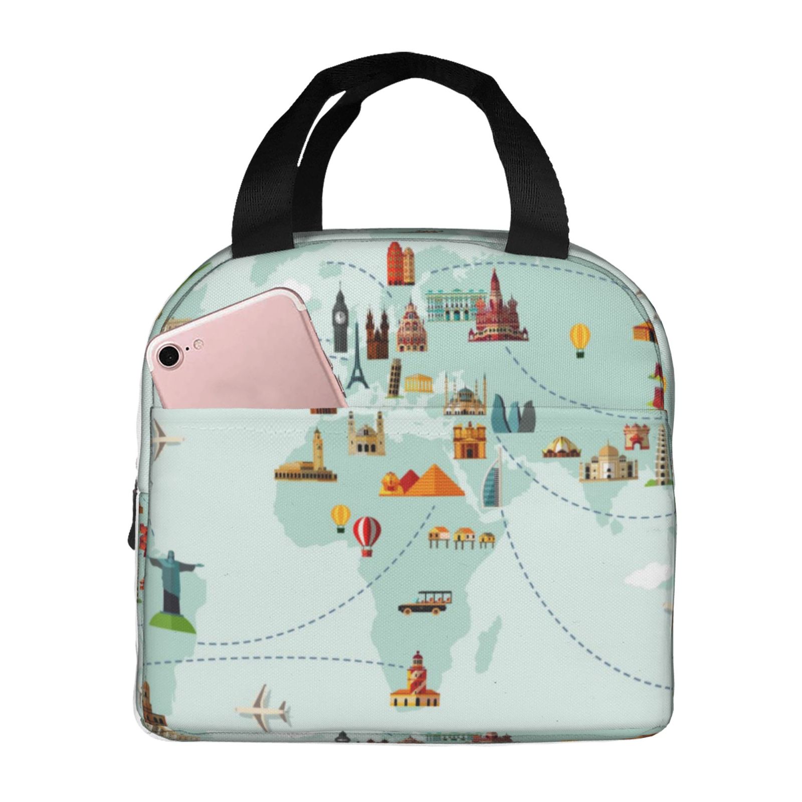 Sikiie World Travel Map Lunch Bag for Women & Men Adult Insulated Lunch ...