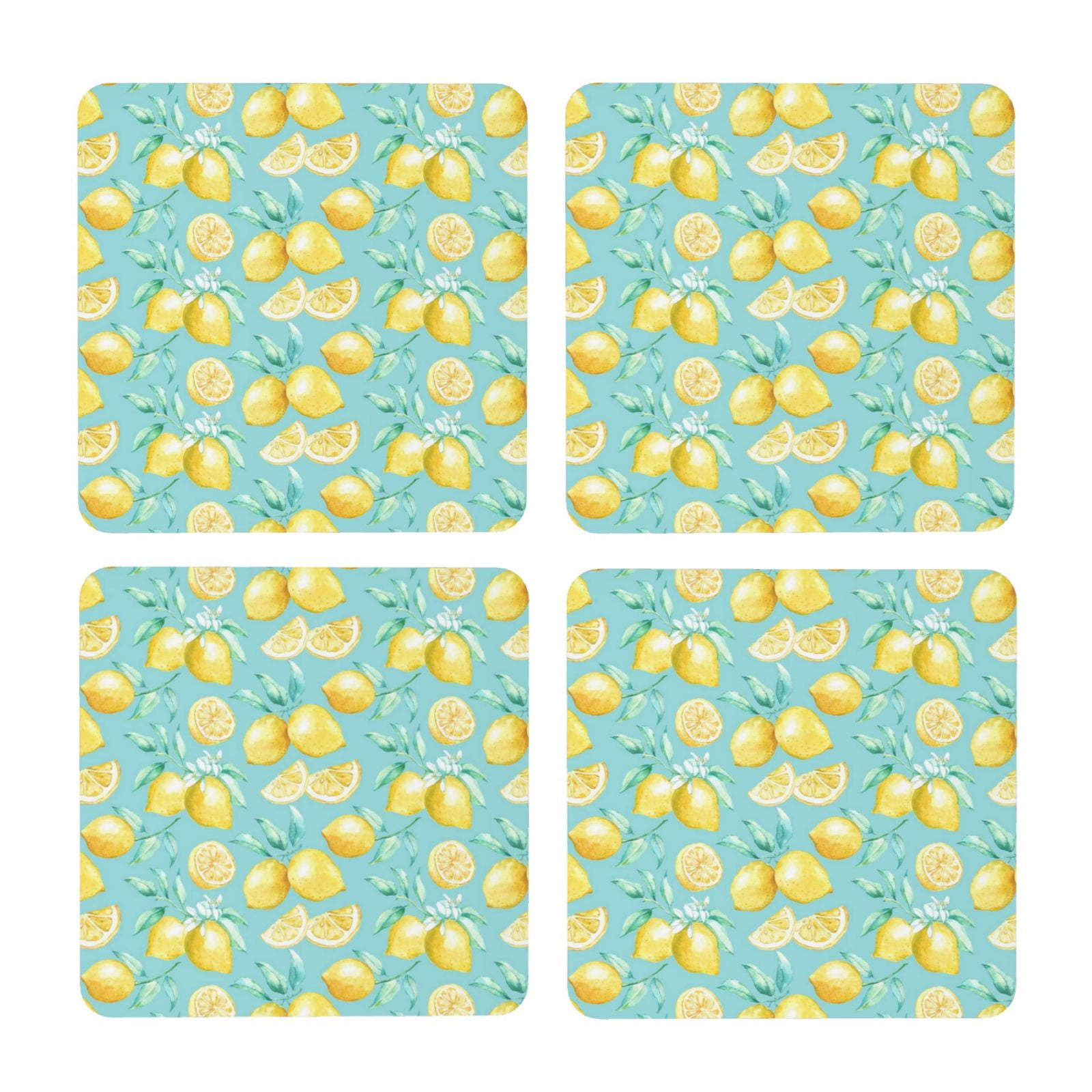 Sikiie Yellow Lemon MDF Cork Coaster 4 Pcs - Absorbent Beverage ...