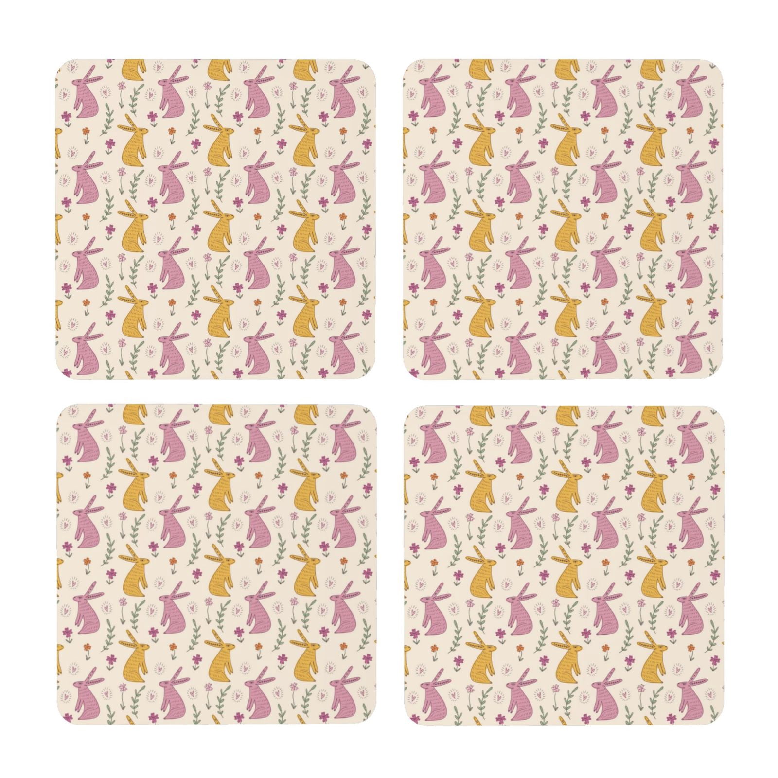Sikiie Yellow Pueple Rabbit MDF Cork Coaster 4 Pcs - Absorbent Beverage ...
