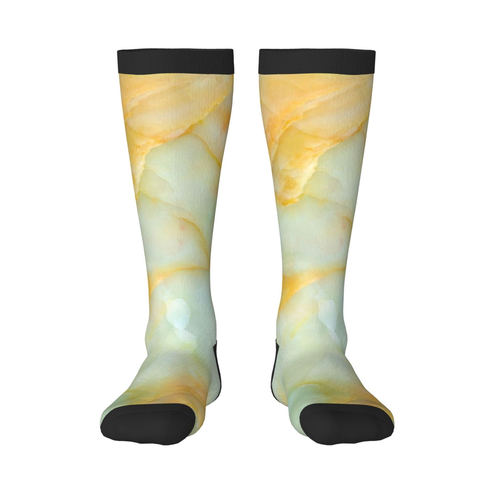 Sikiie Yellow With Teal Marble Knee Socks, High Socks Long Stretchy ...