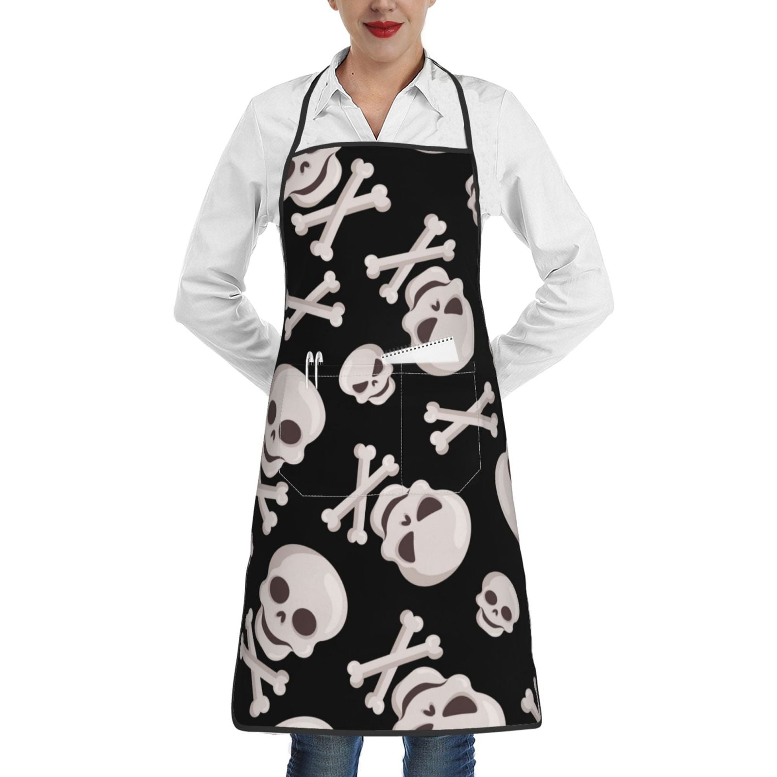 Sikiie black white Skull bone Aprons for Kitchen Cooking Aprons, Chef ...