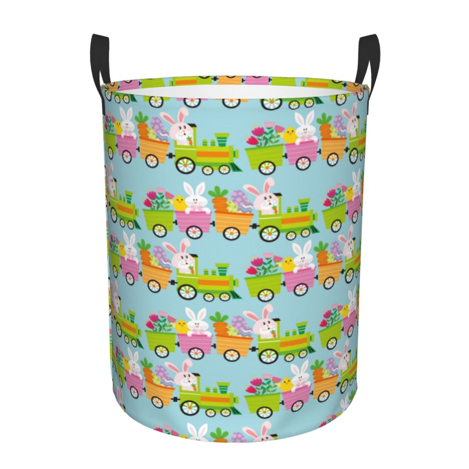 Sikiie bunnies and chicks on a train Print Round Dirty Clothes Basket ...