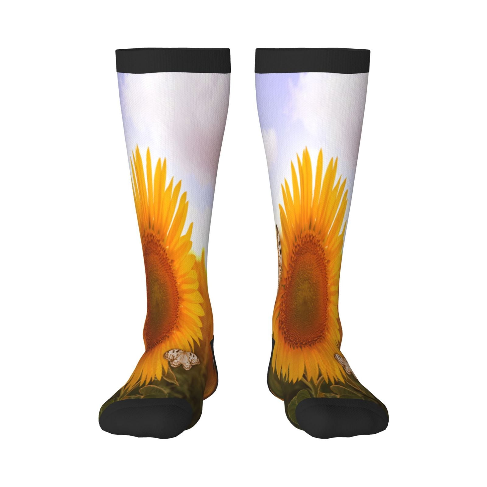 Sikiie butterflies flying near sunflower in field Knee Socks, High ...