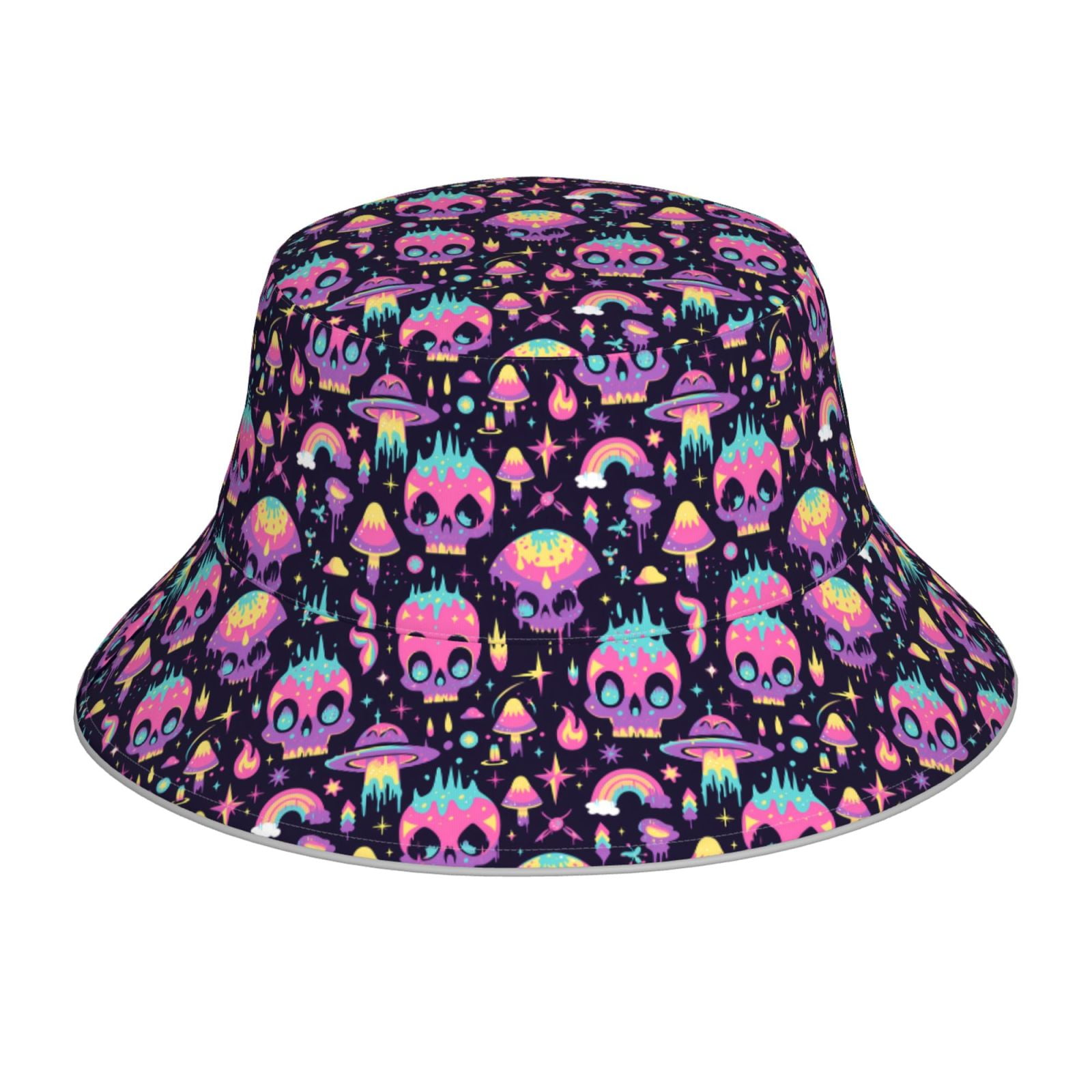 Sikiie cartoon Skull rainbow space Reflective Double-Sided Bucket Hat ...