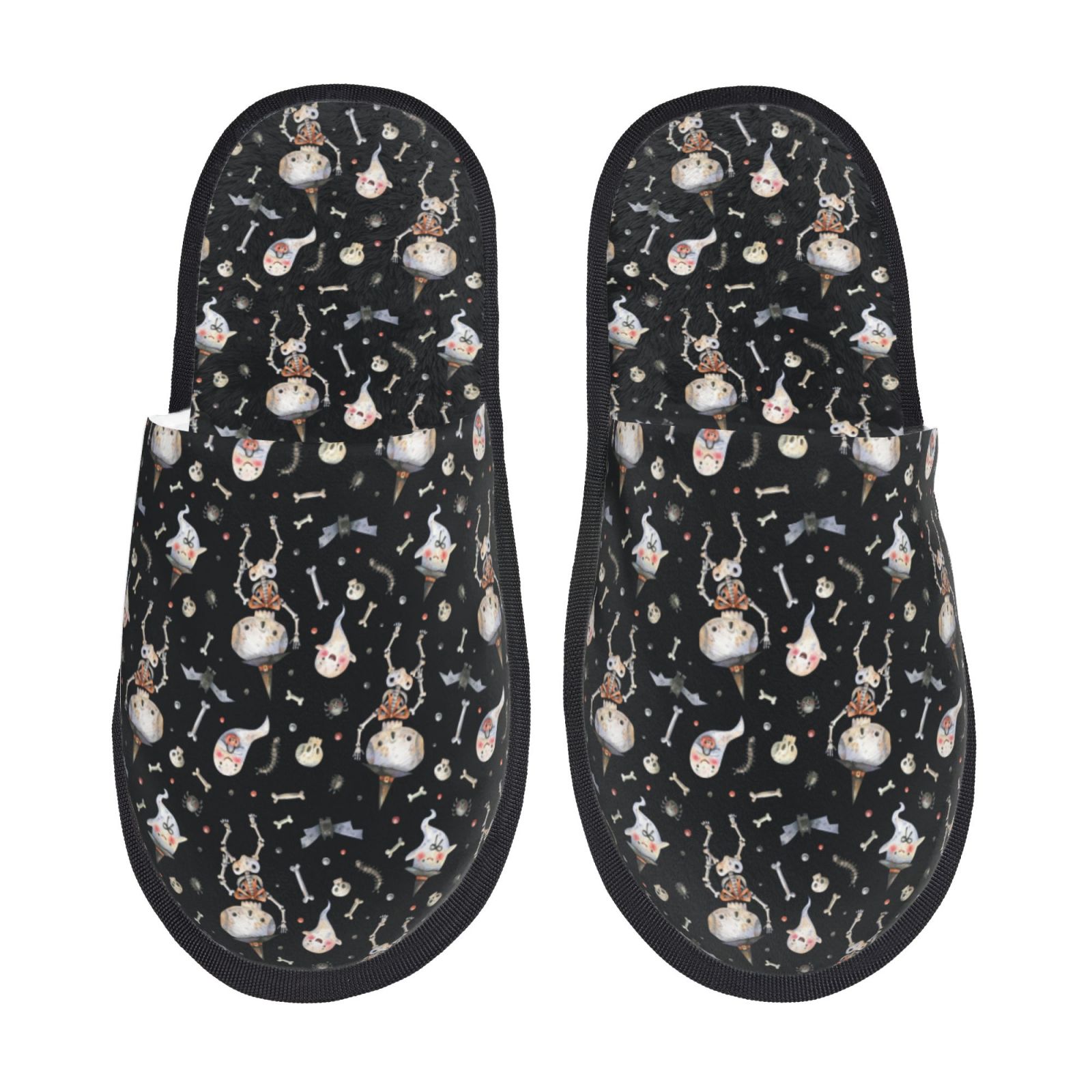 Sikiie cute Skull bone Fuzzy Slip-on Slippers Warm Cozy Soft ...