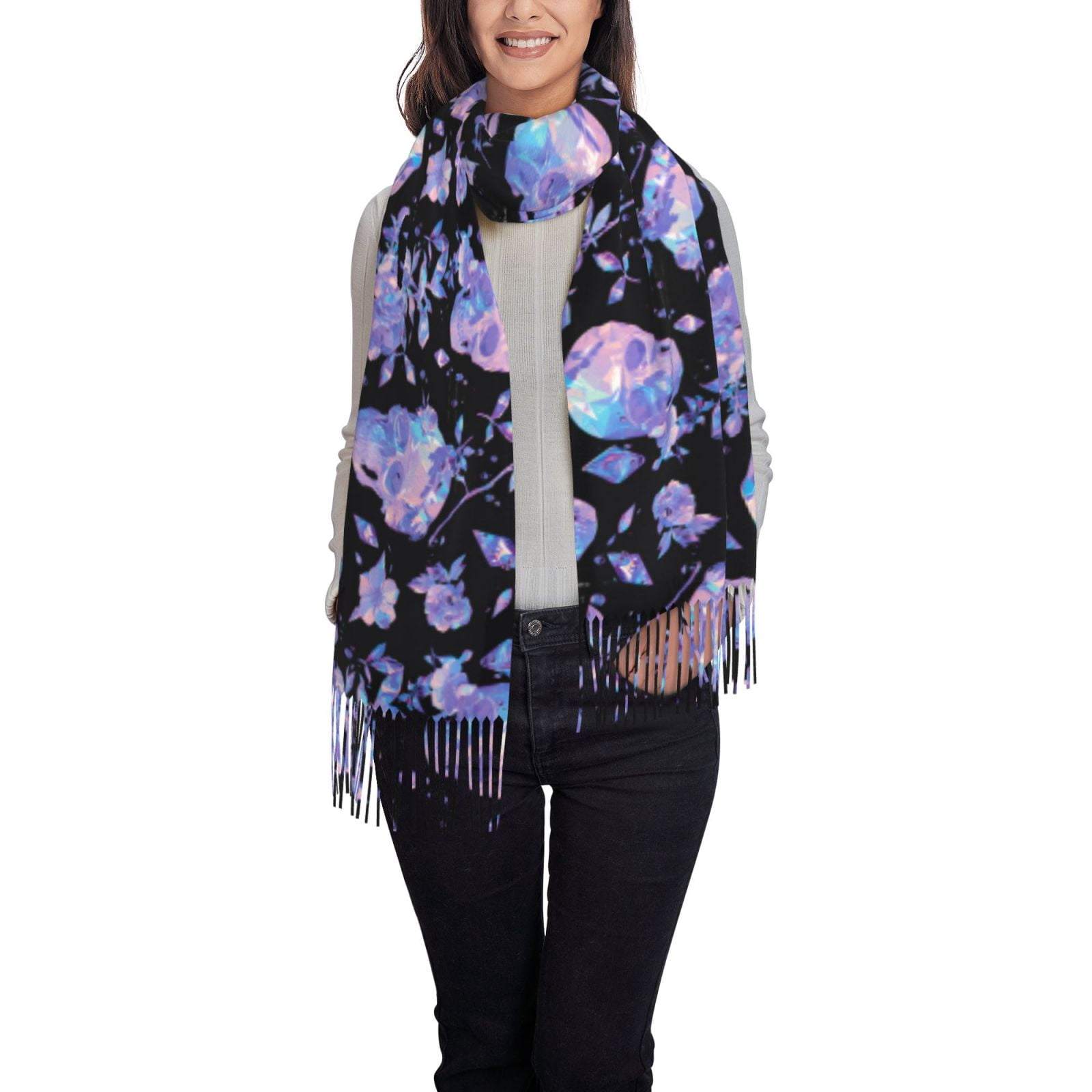 Sikiie flower Skull crystal Shawl Wraps Big Scarf Tassel Fall Winter ...