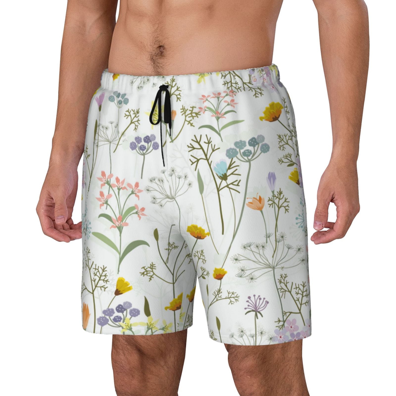 Sikiie flower and leaf Print Men's Double Layer Swimming Trunks ...