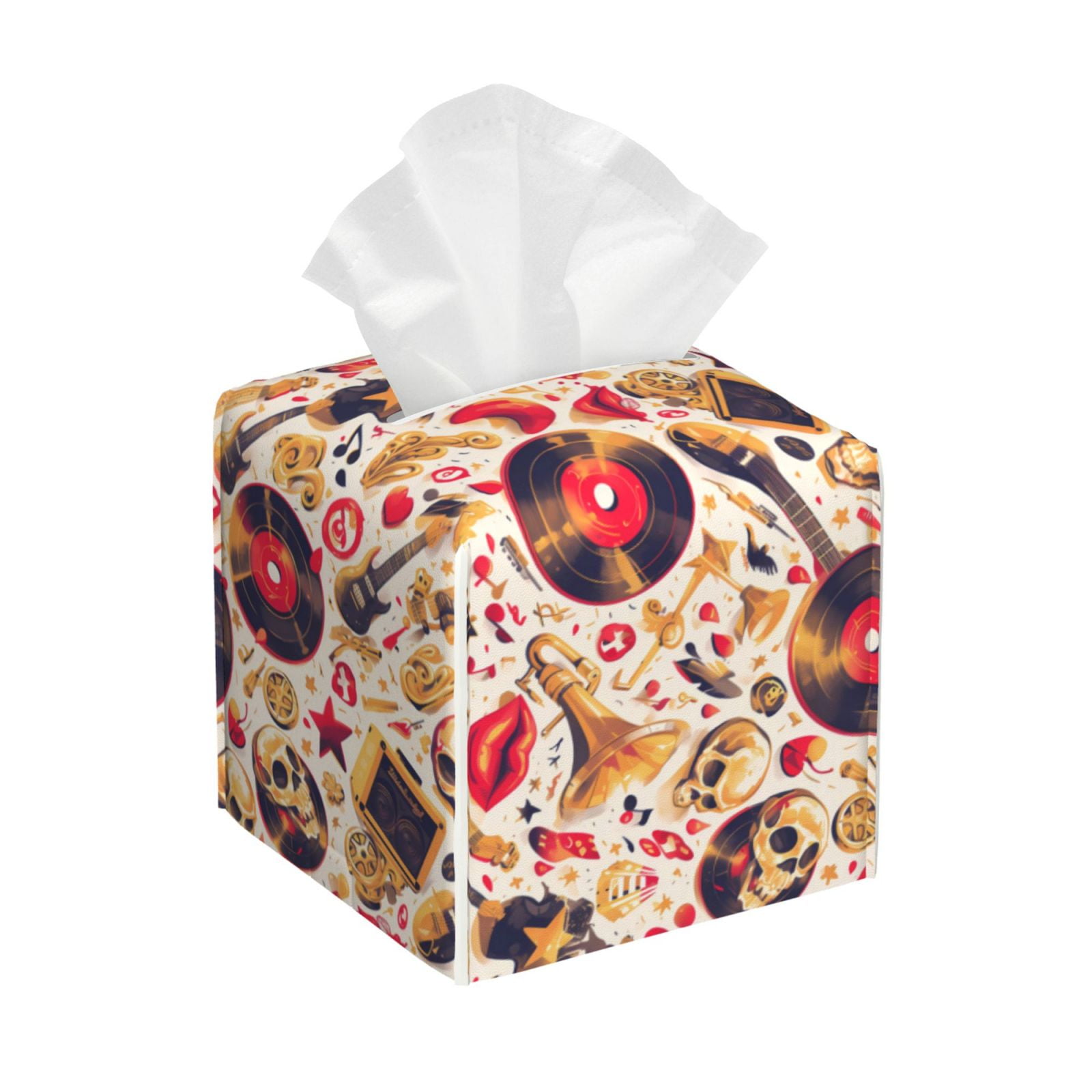 Sikiie gold Skull Guitar record Leather Tissue Box Cover Square, tissue ...