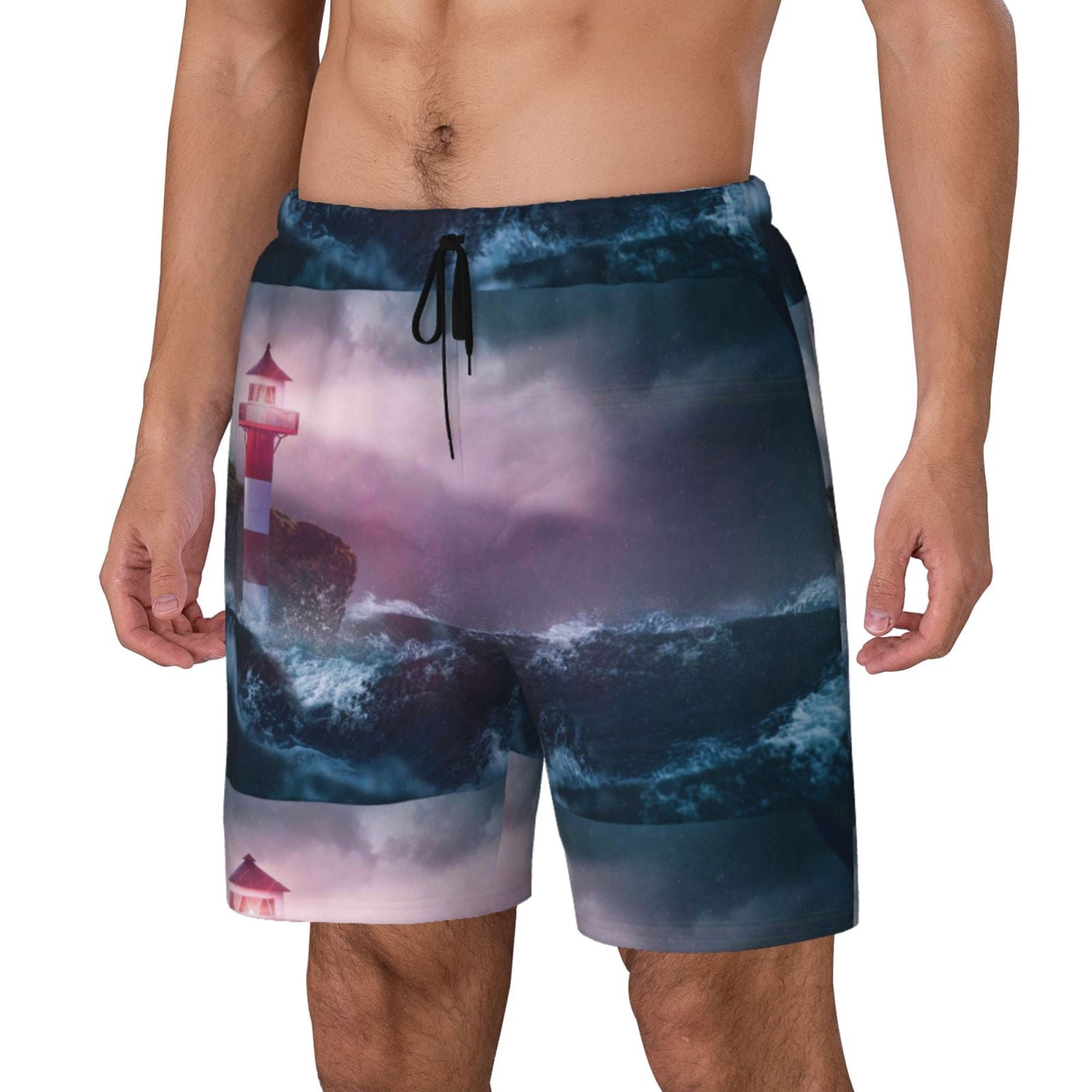 Sikiie lighthouse Waves Torrential Rain Print Men's Double Layer ...