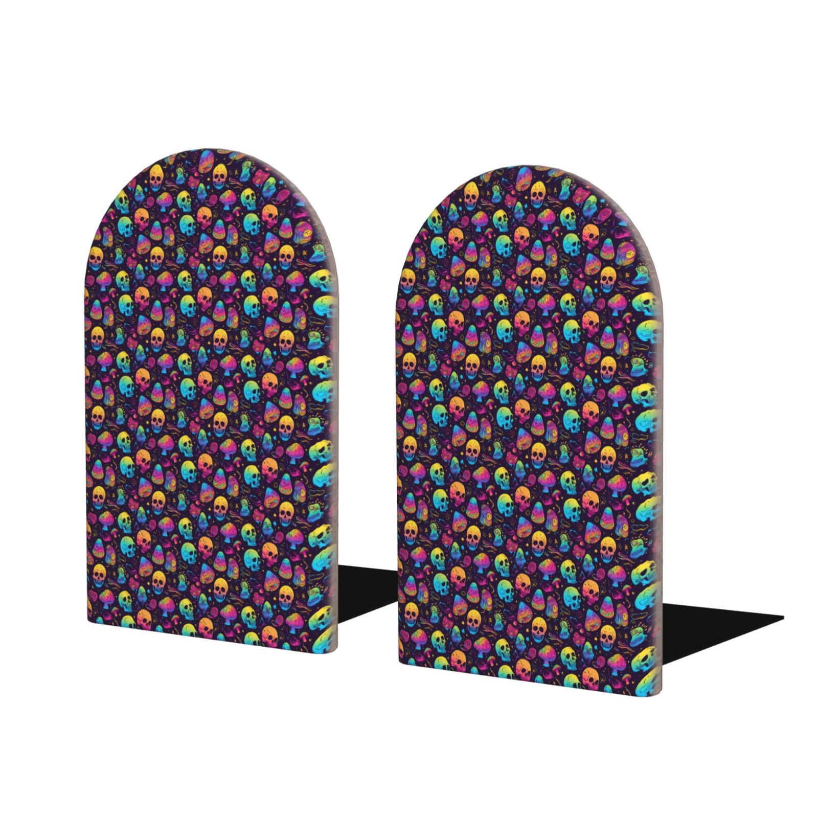 Sikiie mushroom color Skull Bookends 1 Pair, Wood Bookends for Shelves ...