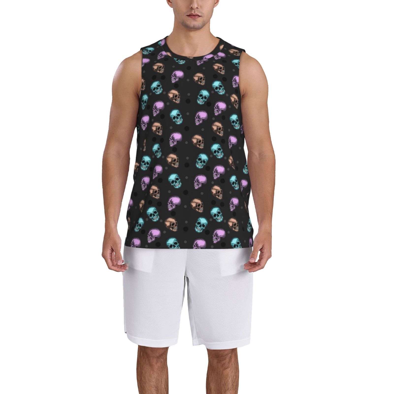 Sikiie purple cyan brown Skull Basketball Jersey Reversible Men's Mesh ...
