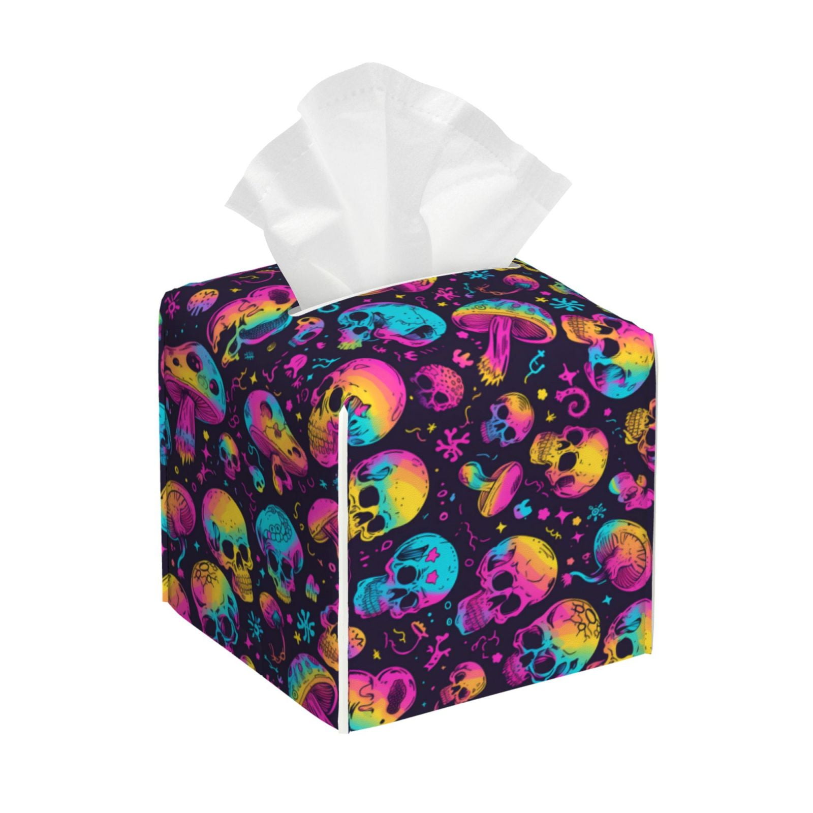 Sikiie rainbow color mushroom Skull Leather Tissue Box Cover Square ...