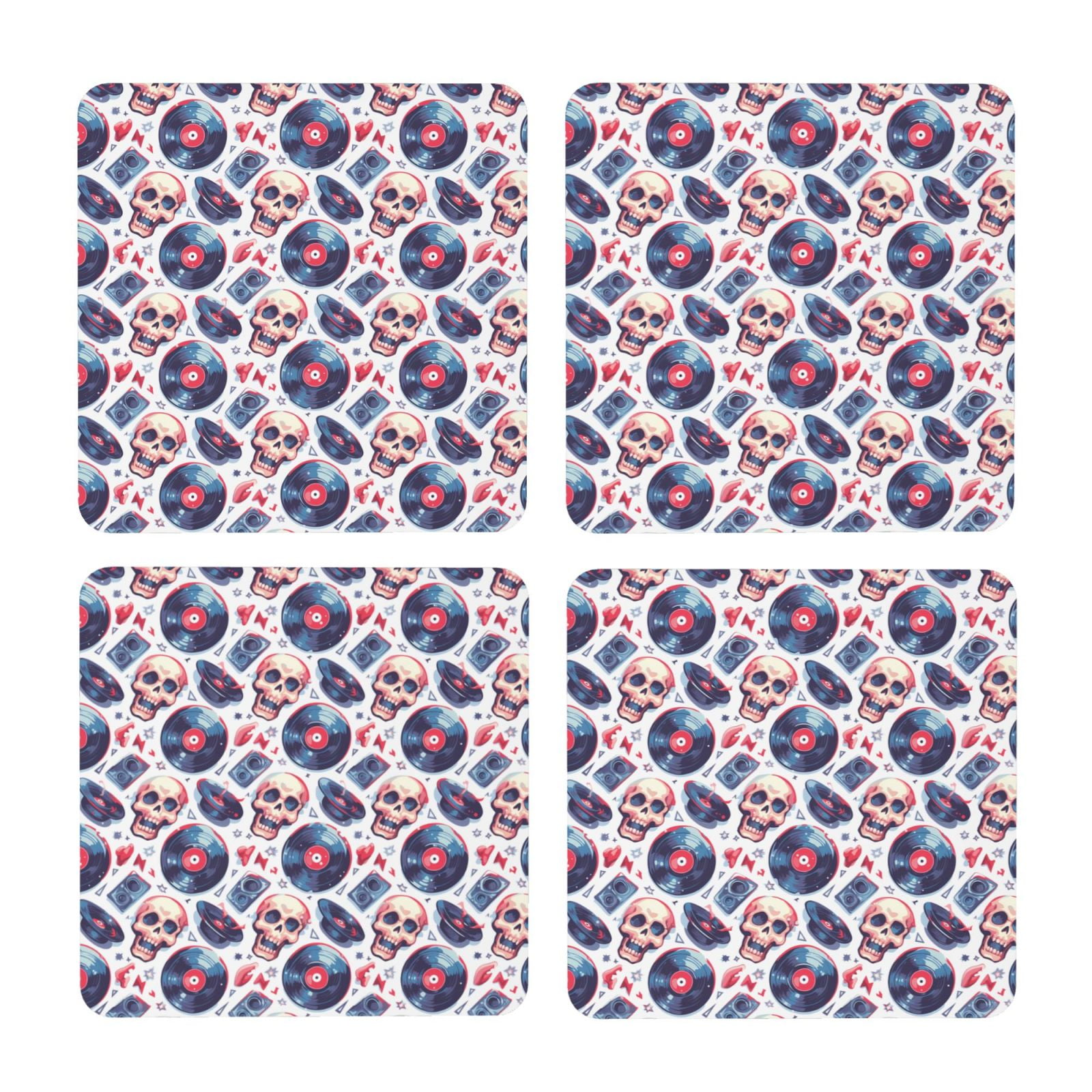 Sikiie record rock music Skull MDF Cork Coaster 4 Pcs - Absorbent ...