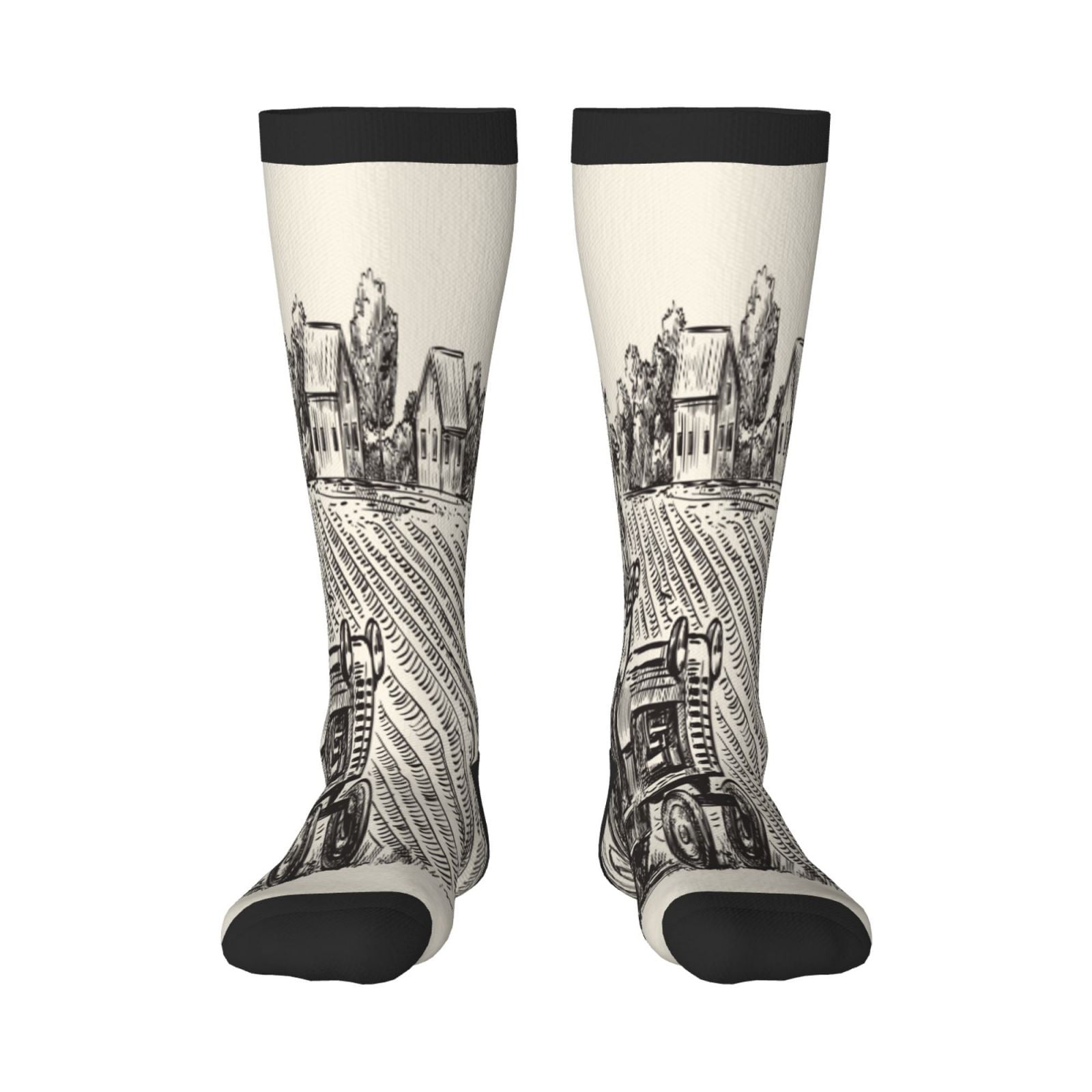 Sikiie retro tractor Print Knee Socks, High Socks Long Stretchy Sock ...