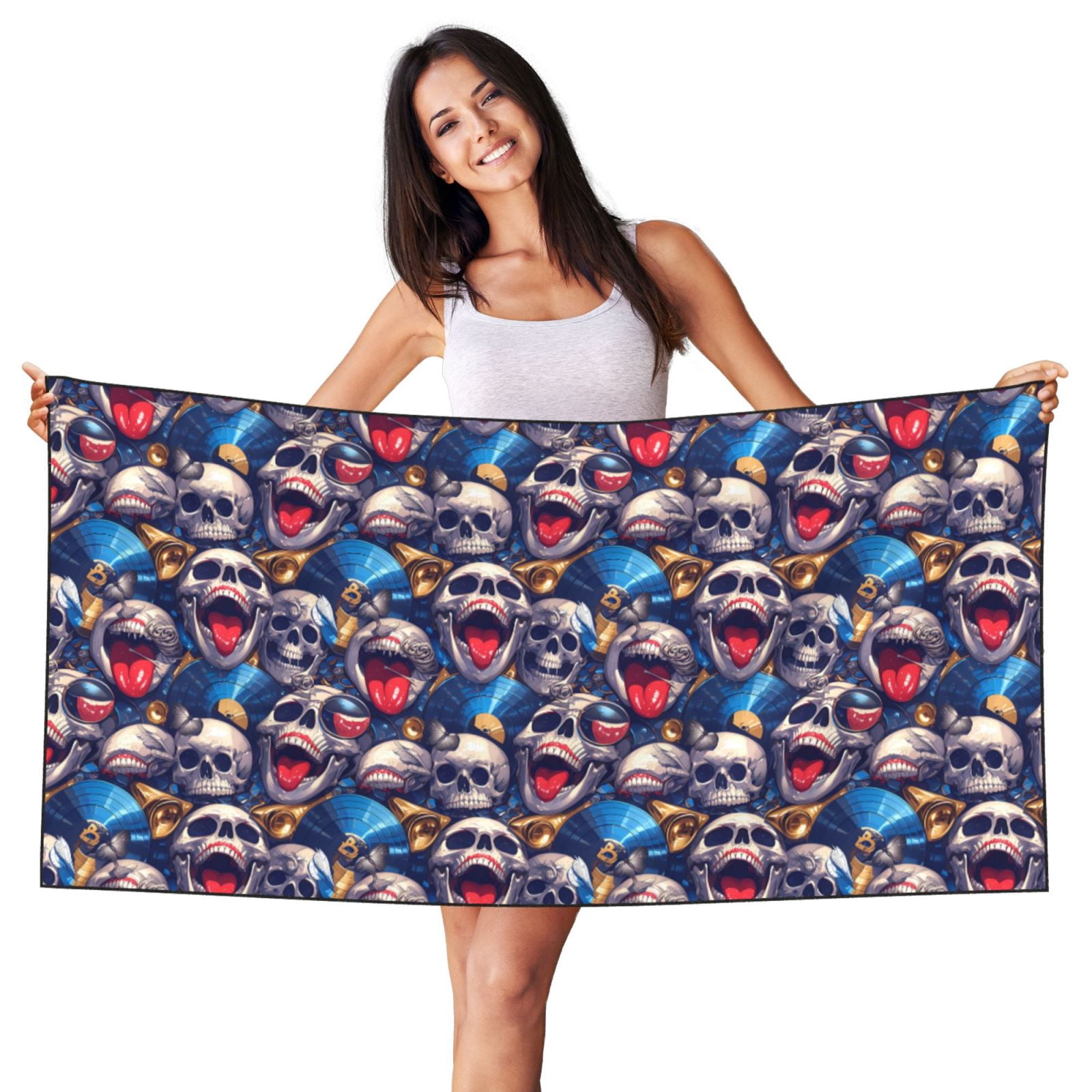 Sikiie rock Skull blue record Beach Towel for Women Men, Pool Bath ...