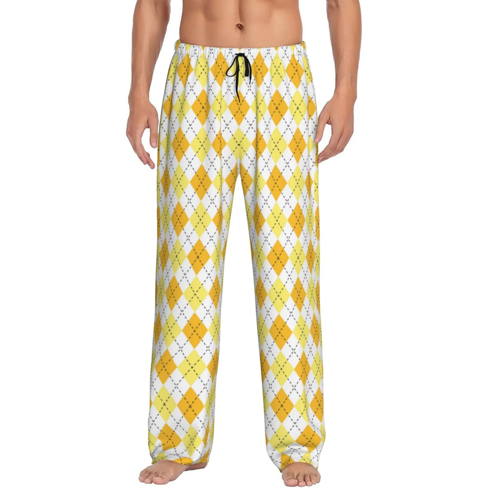 Sikiie yellow argyle Print Pajama Pants Men, PJ Bottoms, Sleep & Lounge ...