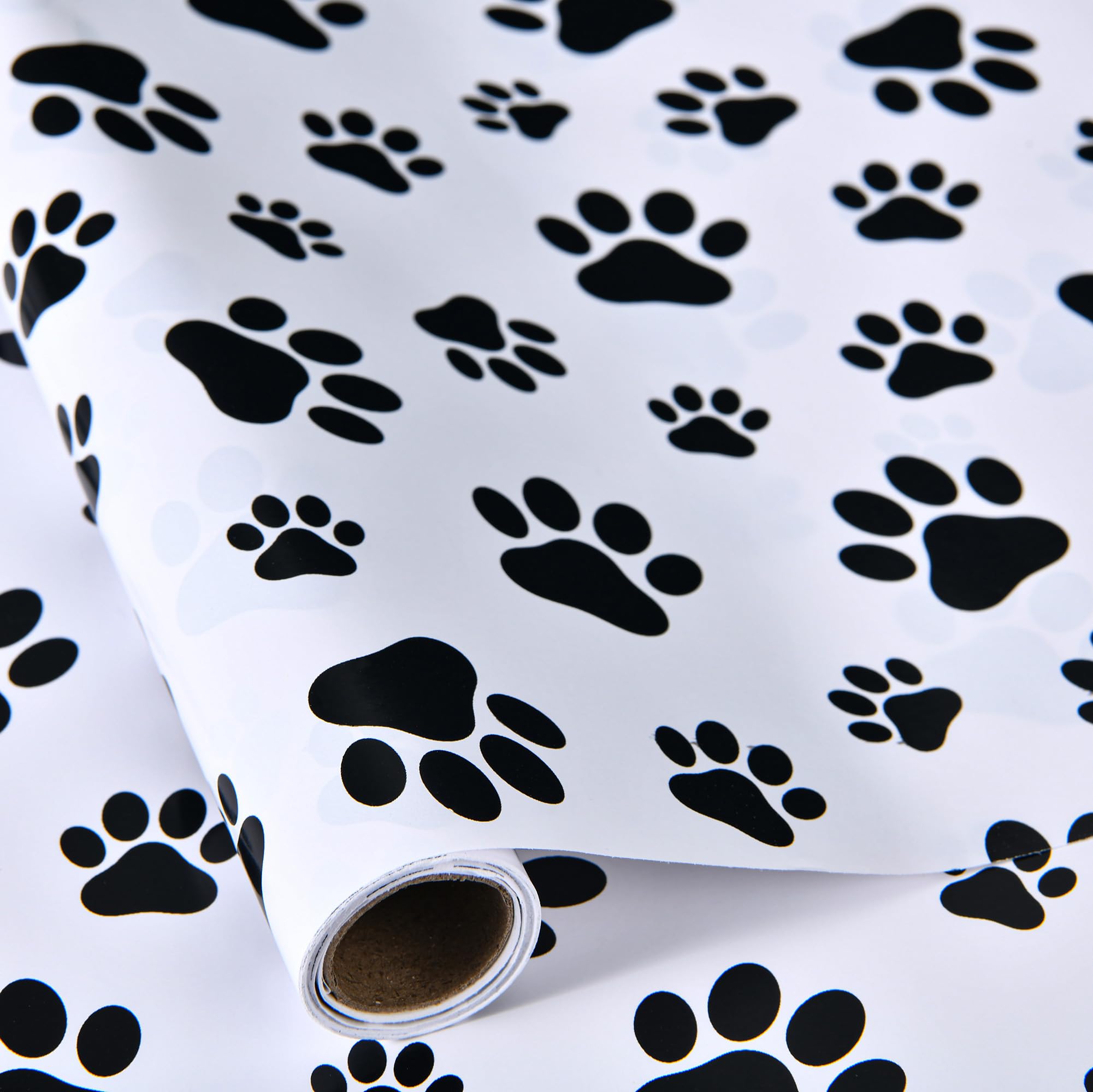 Sikiweiter Paw Print Wrapping DEF29 Paper - 17 in x 16.4 ft - Black Paw ...